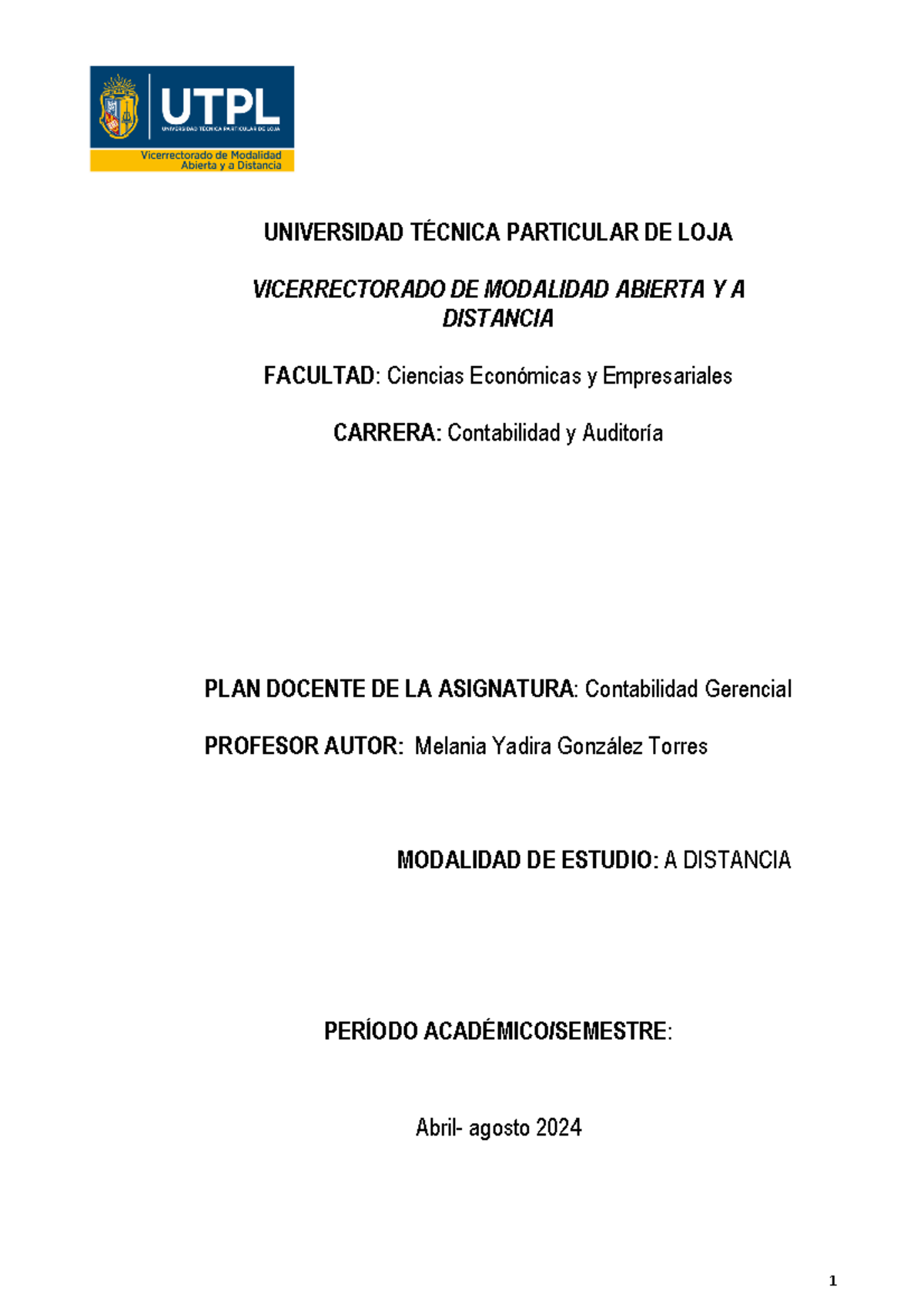 PLAN DOCENTE UTPL EN CONTABILIDAD GERENCIAL - UNIVERSIDAD TÉCNICA ...