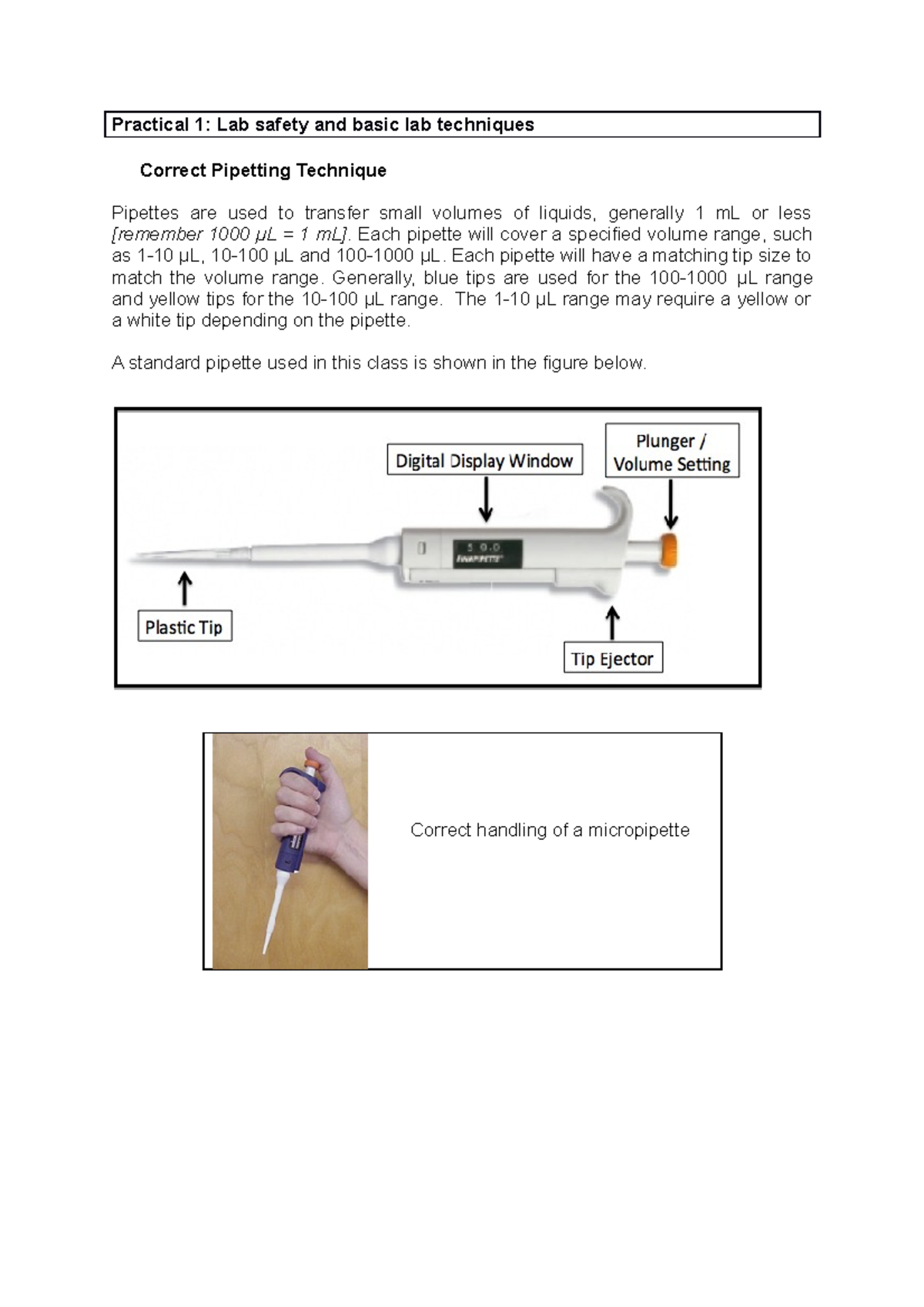 Practical 1 - prac 1 - Practical 1: Lab safety and basic lab techniques ...