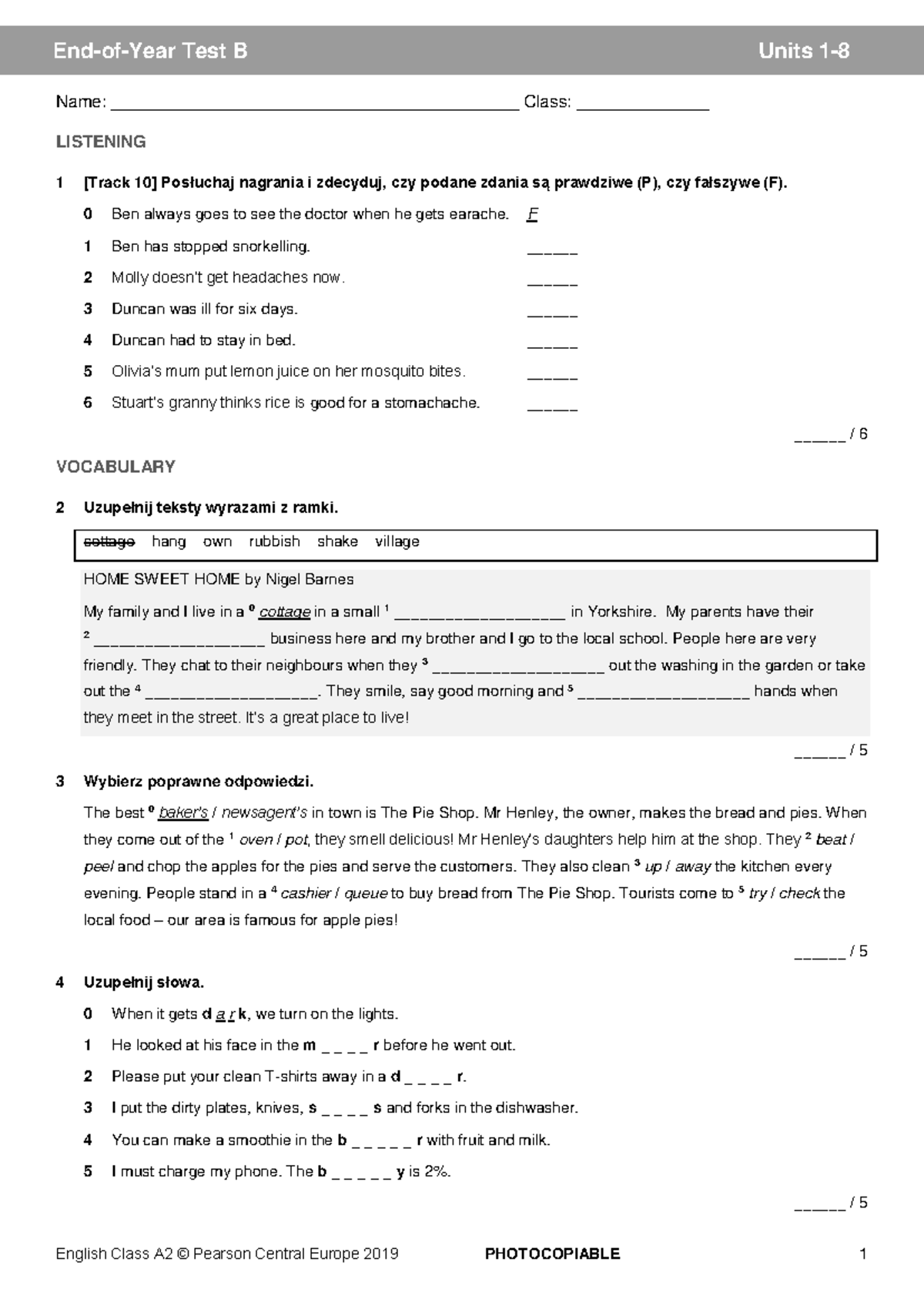 EC A2 Tests - End-of-Year Listening and Grammar Exercises - Studocu