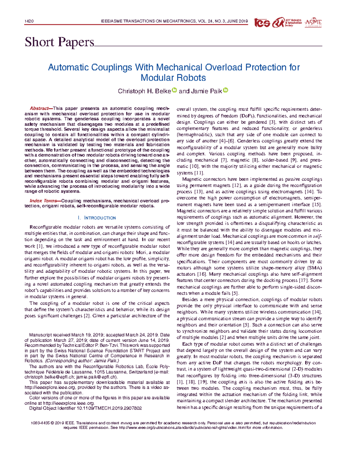 Automatic Couplings With Mechanical Overload Protection for Modular ...