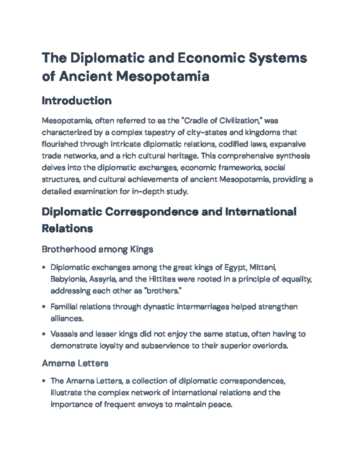 The Diplomatic and Economic Systems of Ancient Mesopotamia - Analysis ...