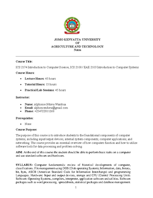 Introduction to computer systems - JKUAT - Studocu