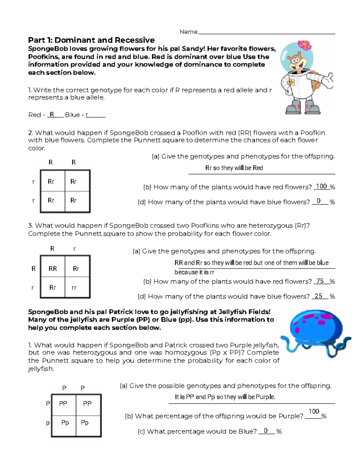 Spongebob Punnett Square Worksheet Punnett Square Practice #3