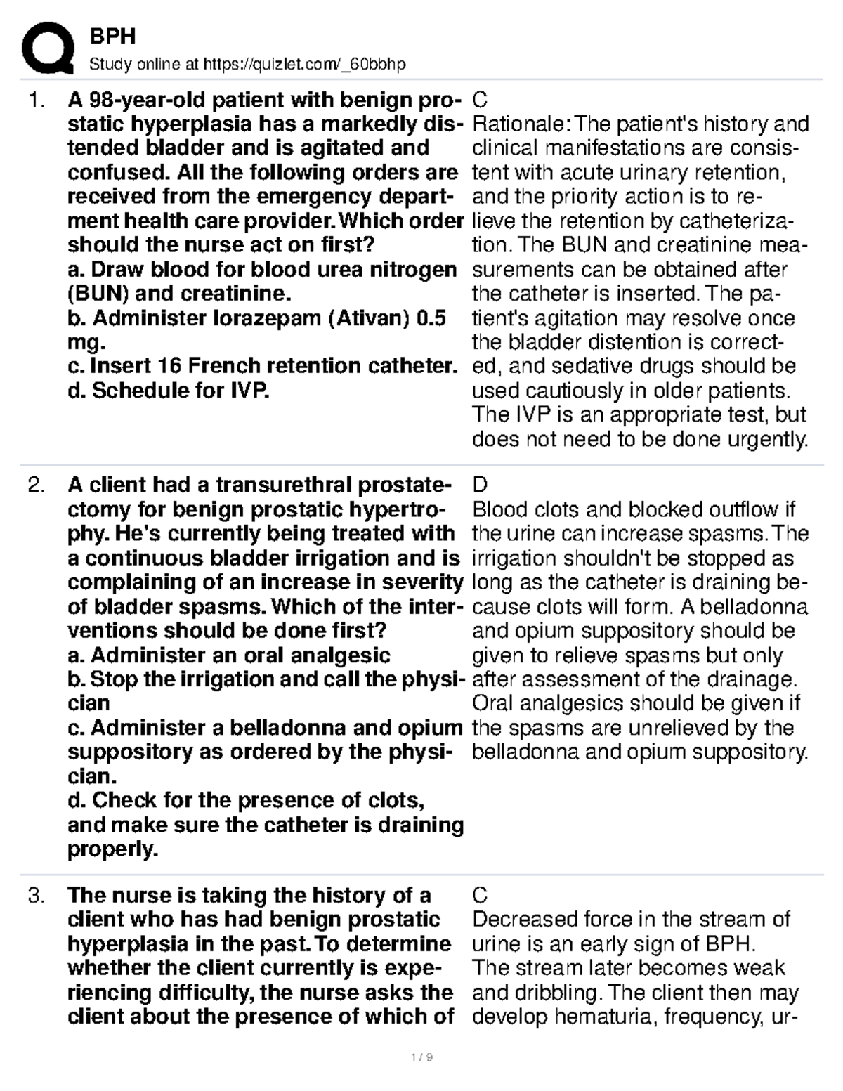 BPH - Notes - Study online at quizlet/_60bbhp A 98-year-old patient ...