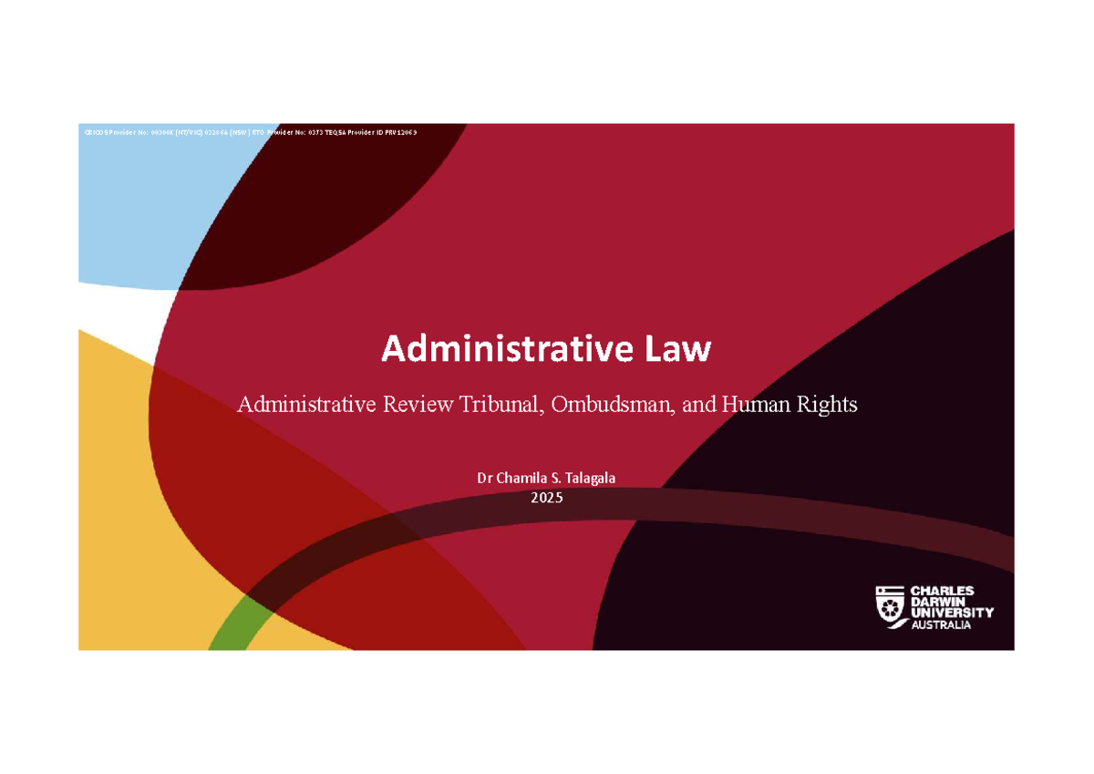 Lecture 3 - ART, Ombudsman & Human Rights 2025 - CRICOS Provider No ...