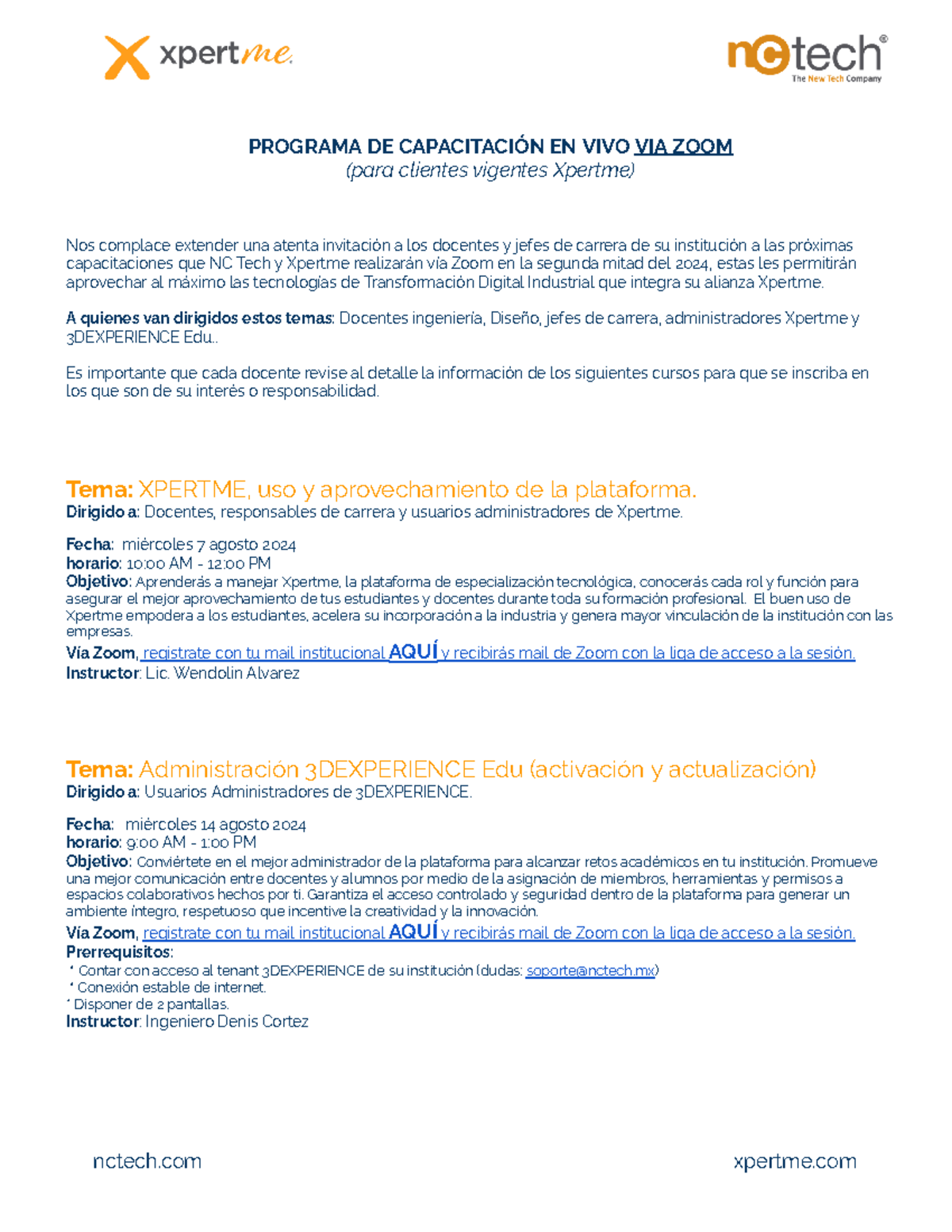 Xpertme, Programa de capacitación en vivo ago dic 2024 - PROGRAMA DE ...