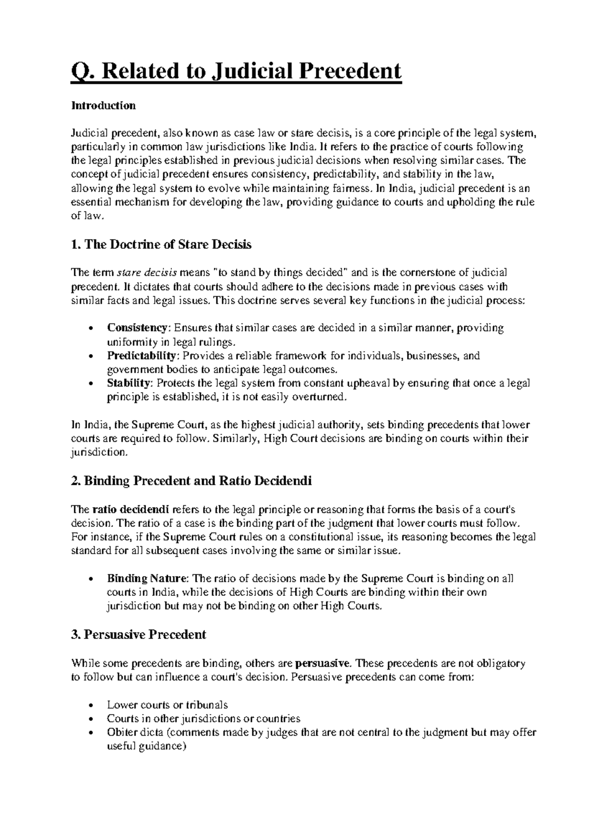 Judicial Precedent and Obiter Dicta - Legal Principles Explained - Studocu