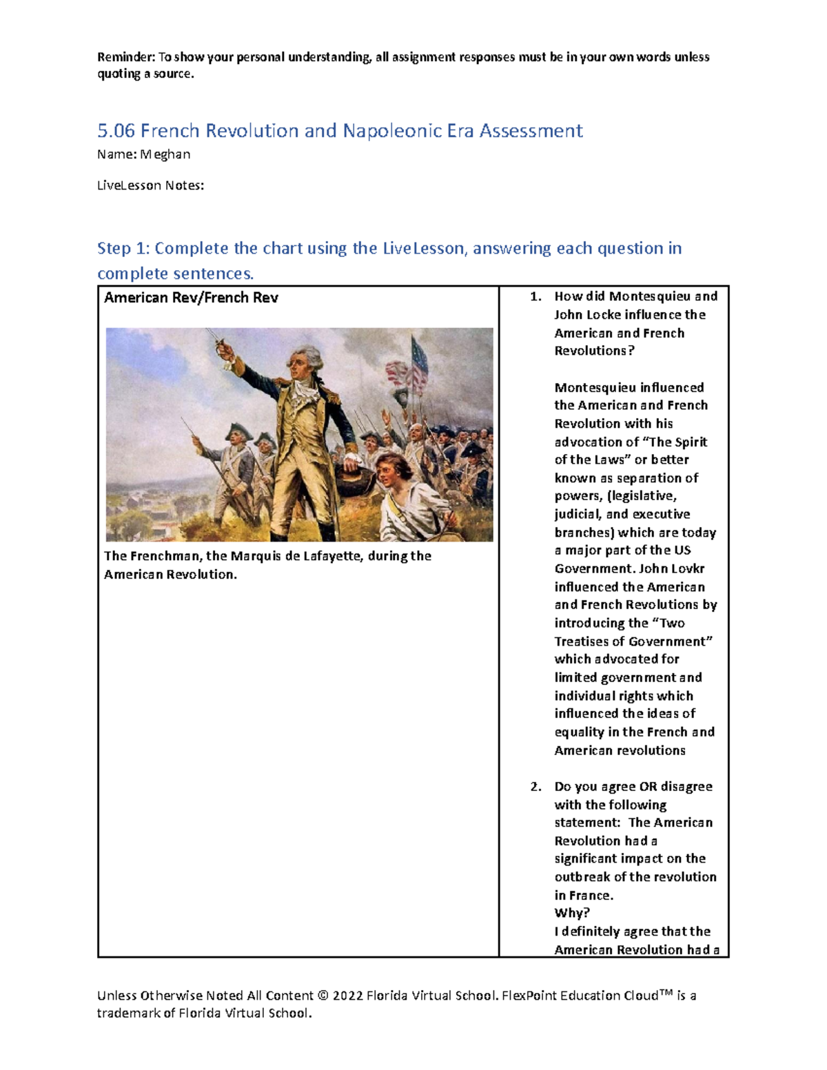 5.06 French Revolution and Napoleon - Reminder: To show your personal ...
