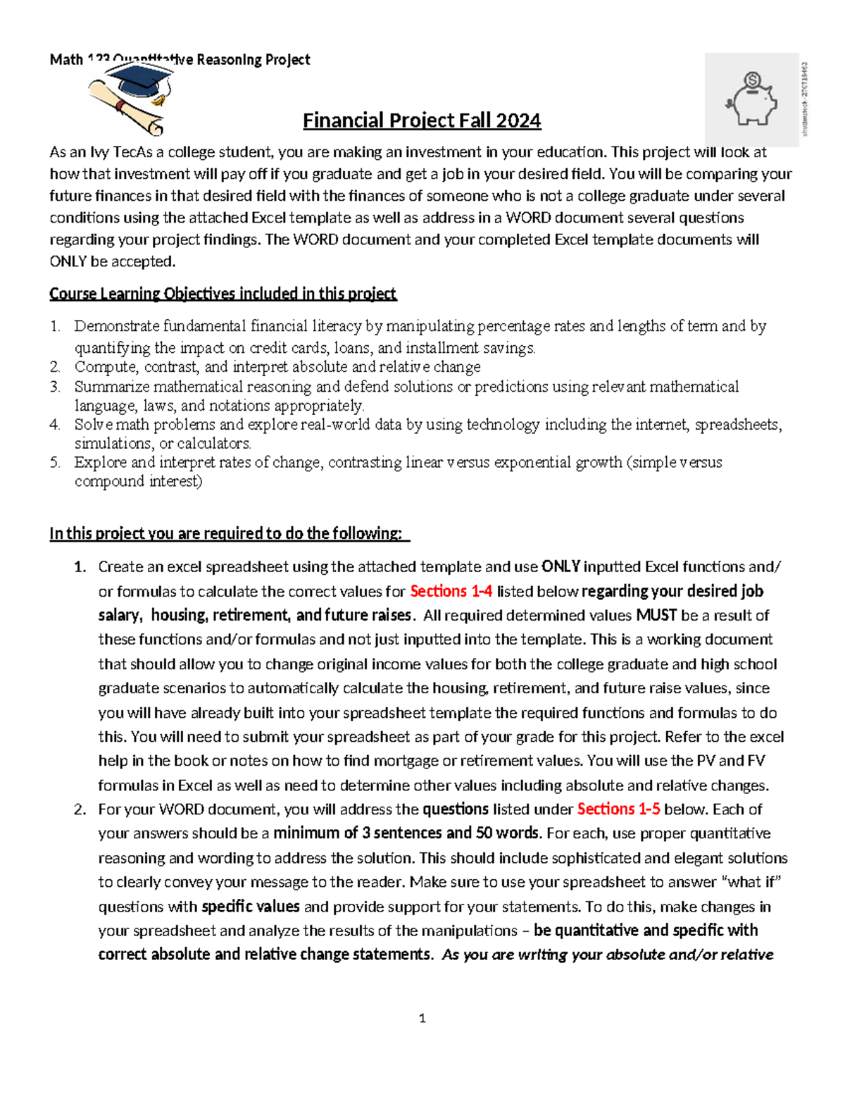 Financial Project Directions: Comparing College vs. High School Grad ...
