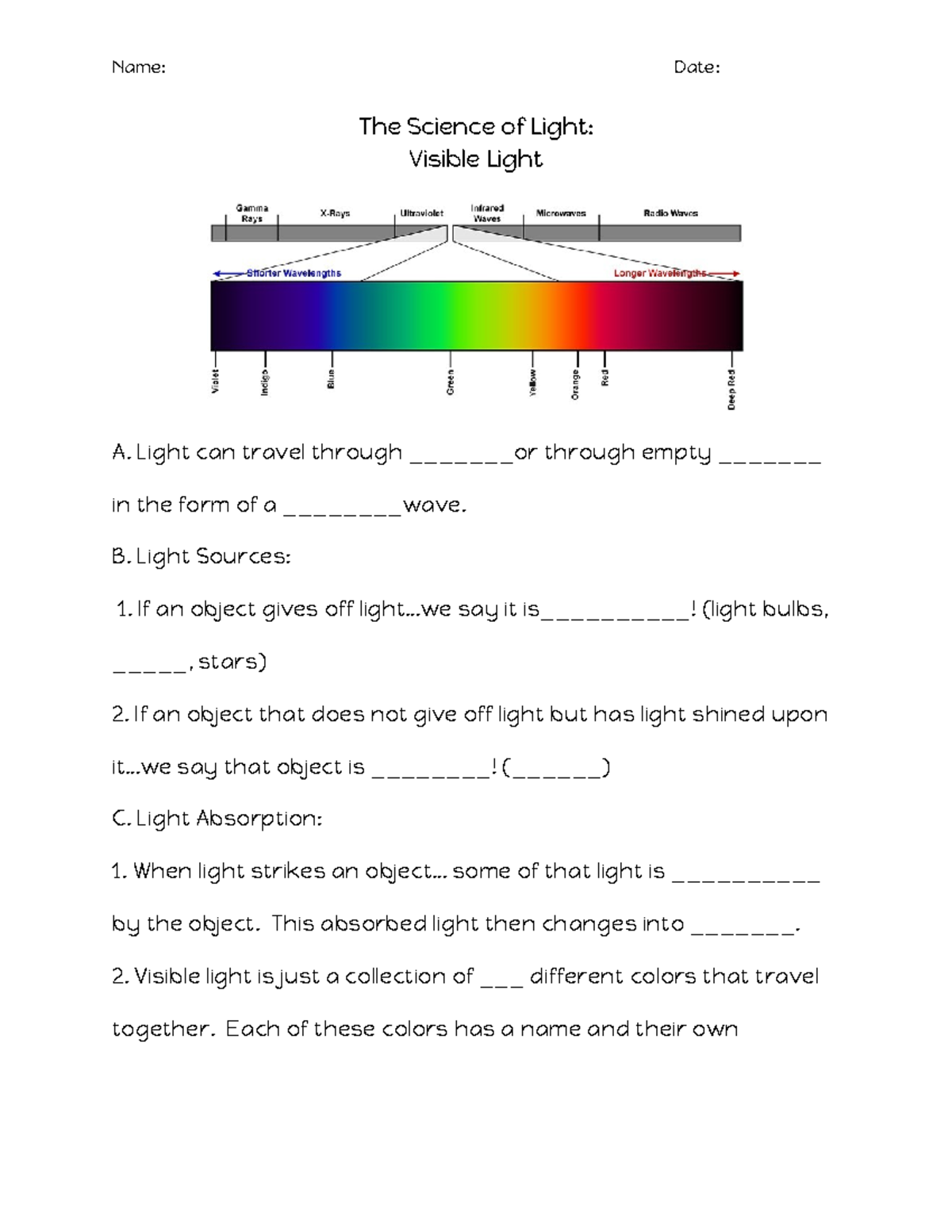Copy of Visible Light Notes - The Science of Light: Visible Light A ...