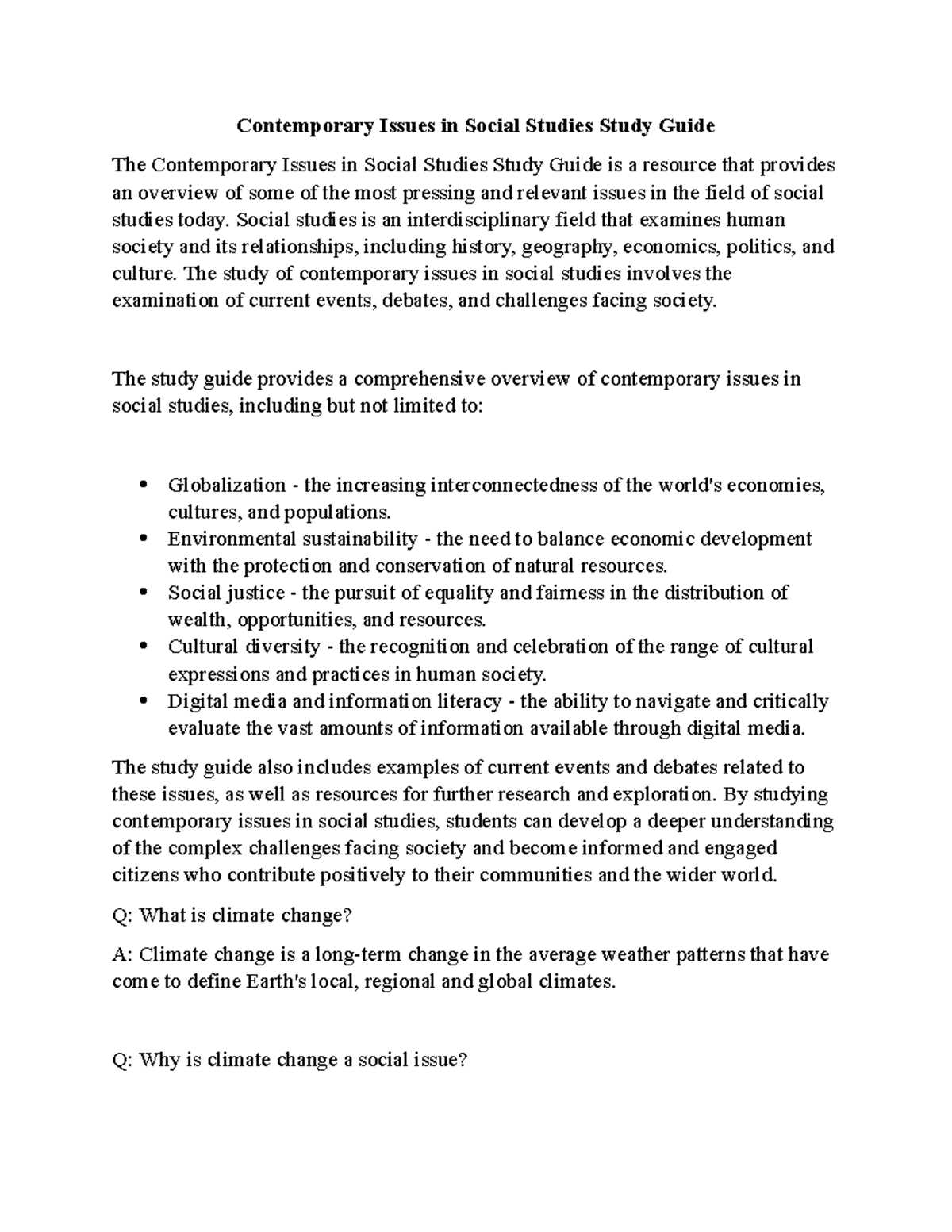 Contemporary Issues in Social Studies - Study Guide Overview - Studocu