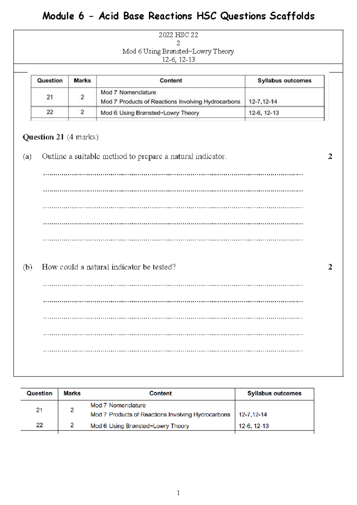 Module 6 - Acid Base Reactions HSC Questions Scaffolds 2022 - Studocu