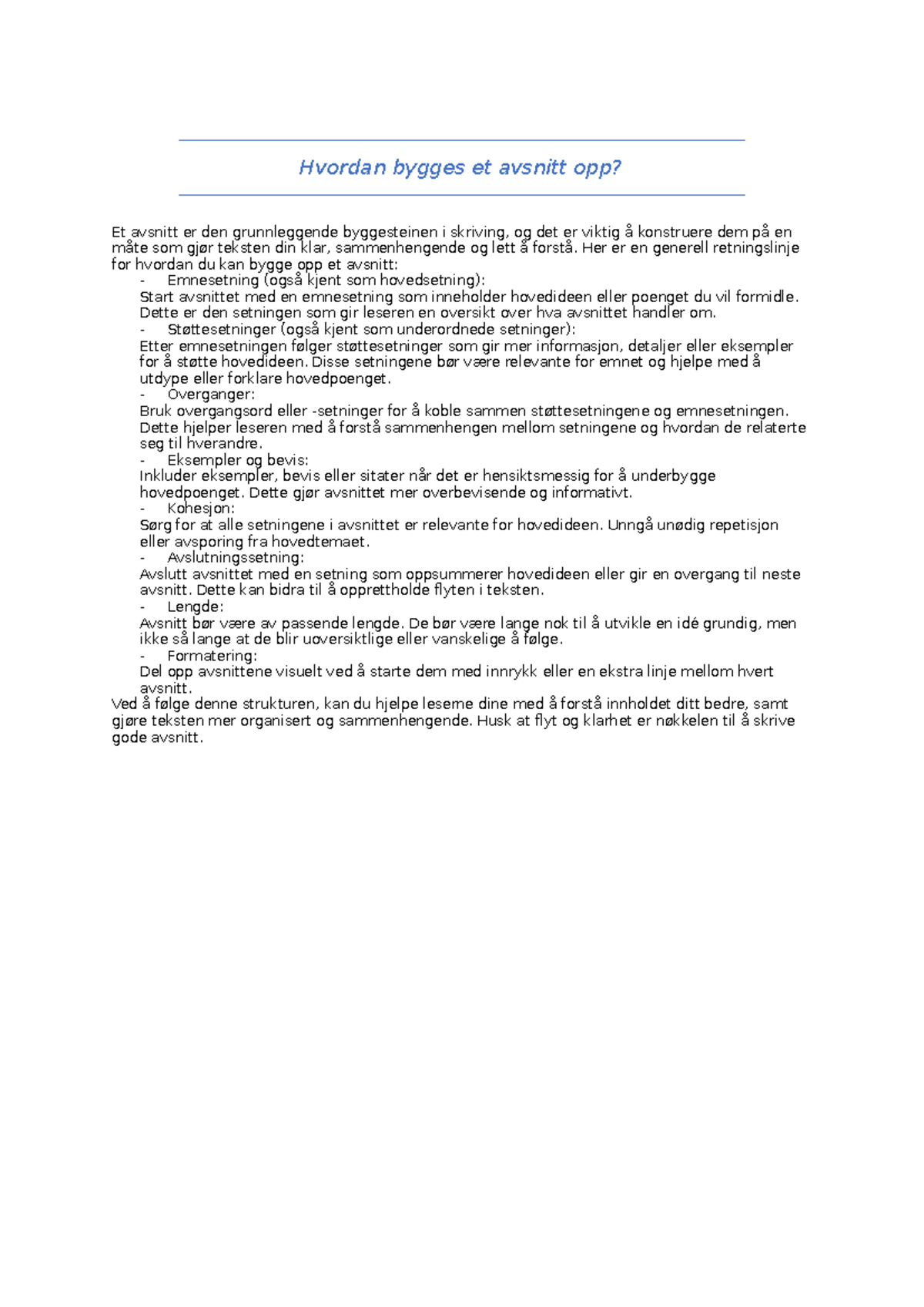 Hvordan konstruere avsnitt for klar og sammenhengende tekst - Studocu