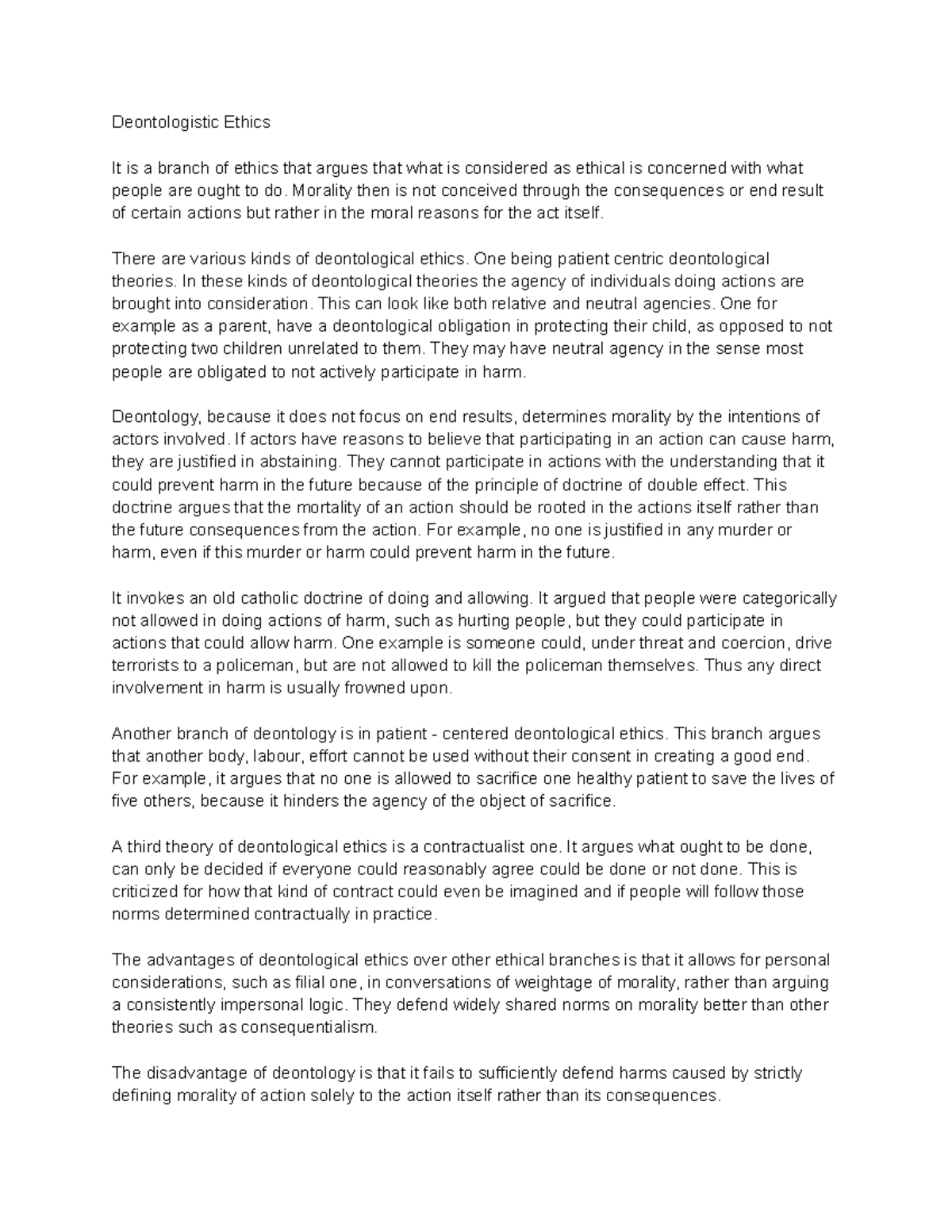 Deontology: Understanding Ethical Obligations and Theories - Studocu