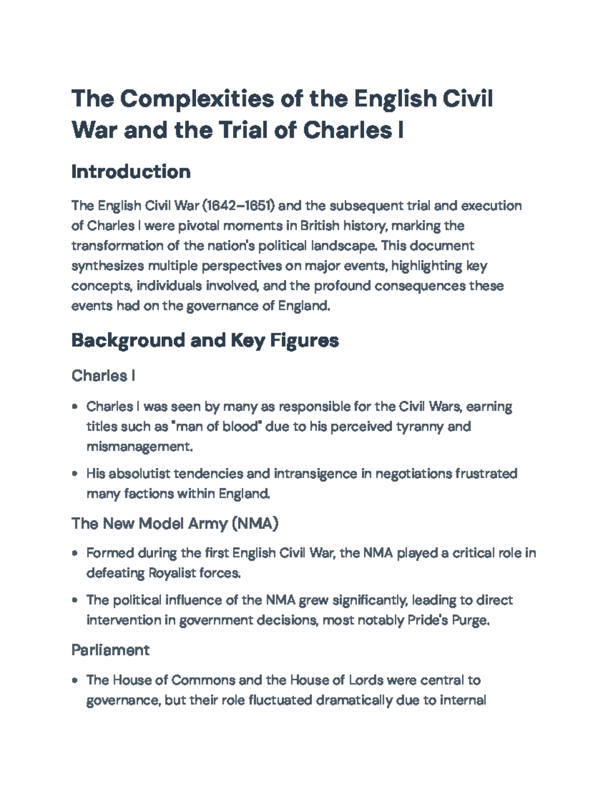 The Complexities of the English Civil War & Trial of Charles I (HIST ...
