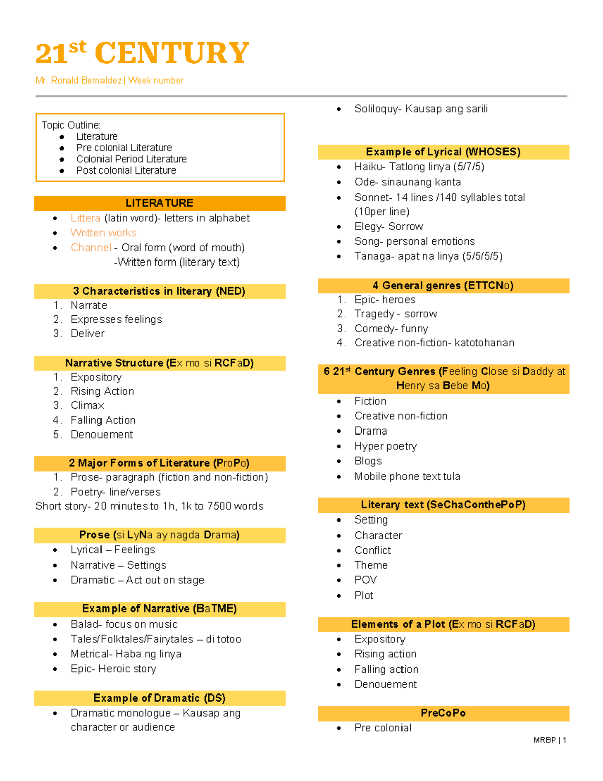 21st Century Literature: Midterm Topic Outline and Analysis - Studocu