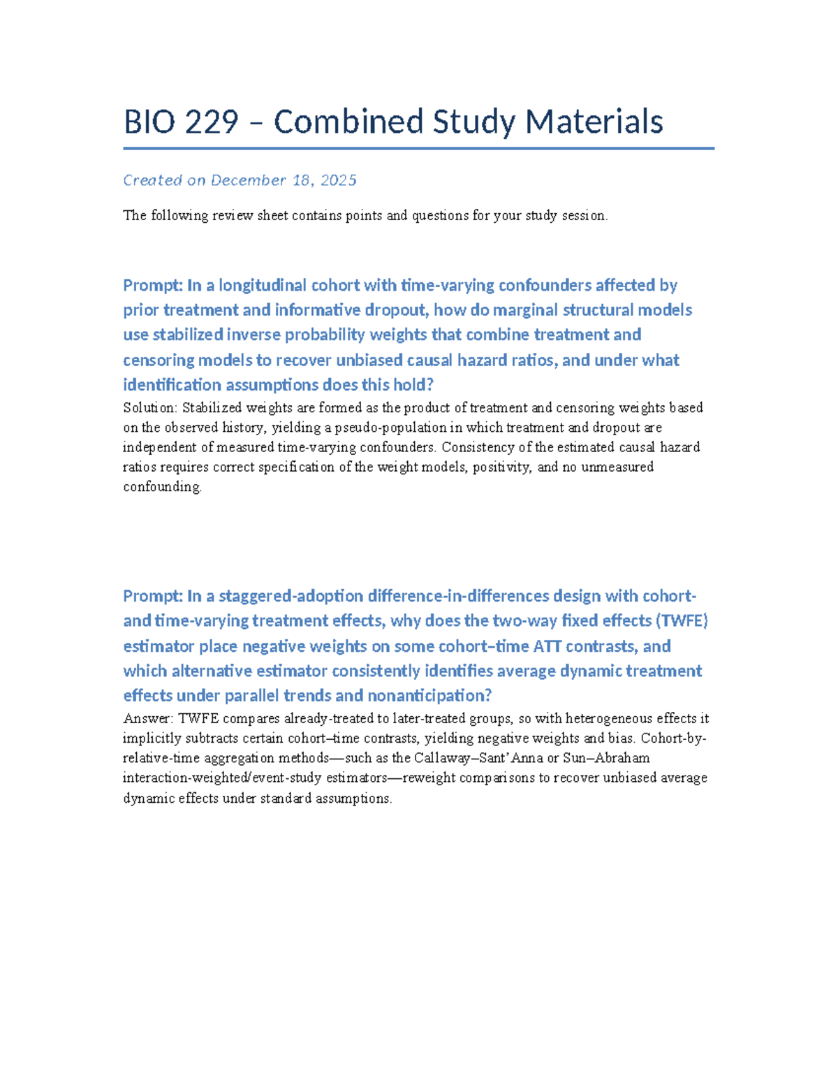 BIO 229 Comprehensive Study Guide for Causal Inference Techniques - Studocu