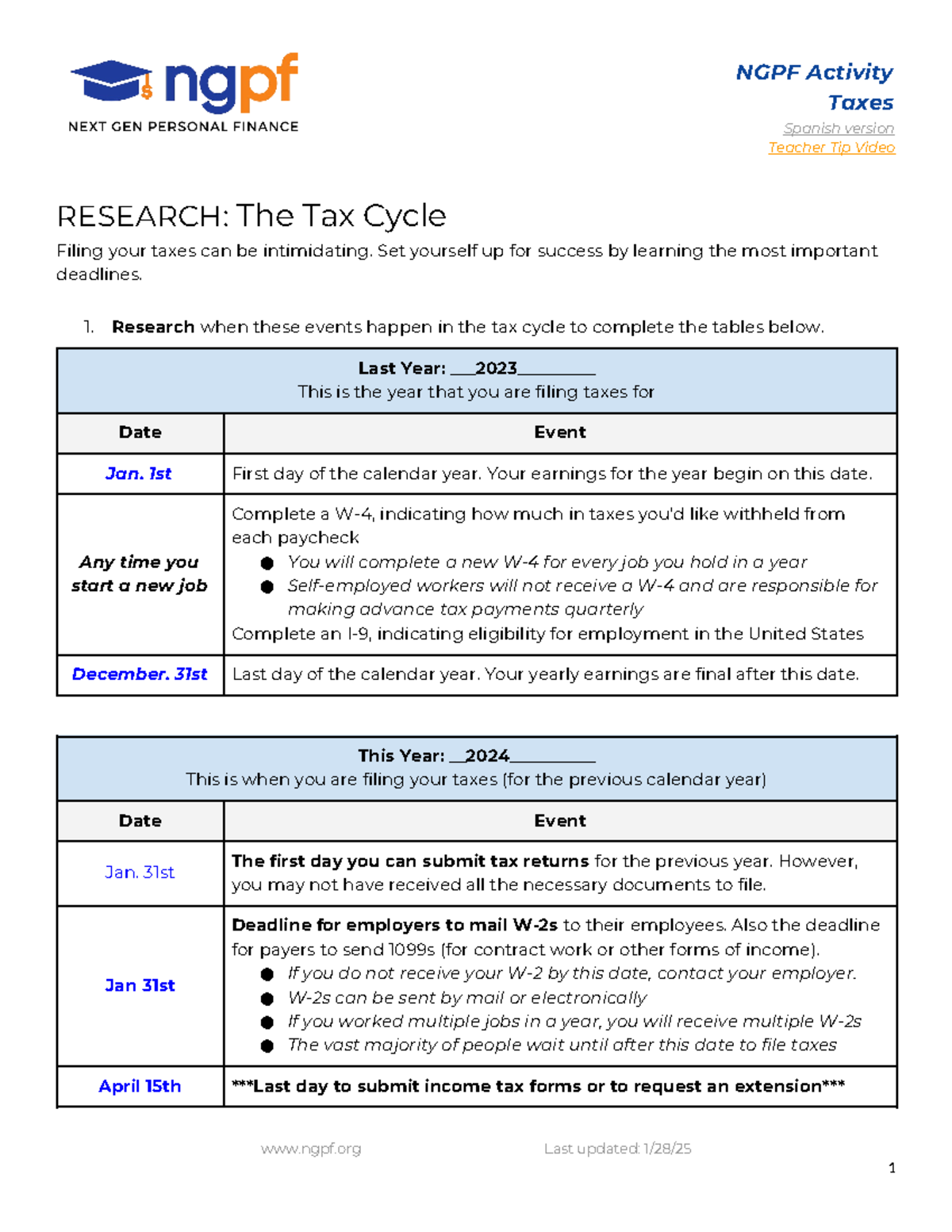 Copy of Research The Tax Cycle - NGPF Activity Taxes Spanish version ...