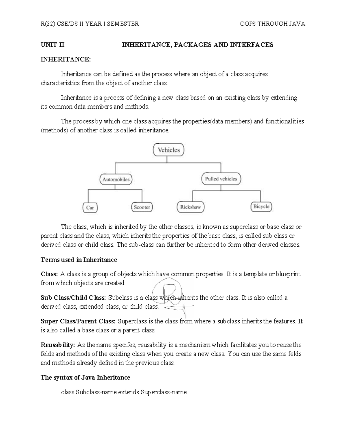 R(22) II SEMESTER OOPS THROUGH JAVA: Inheritance, Packages & Interfaces ...