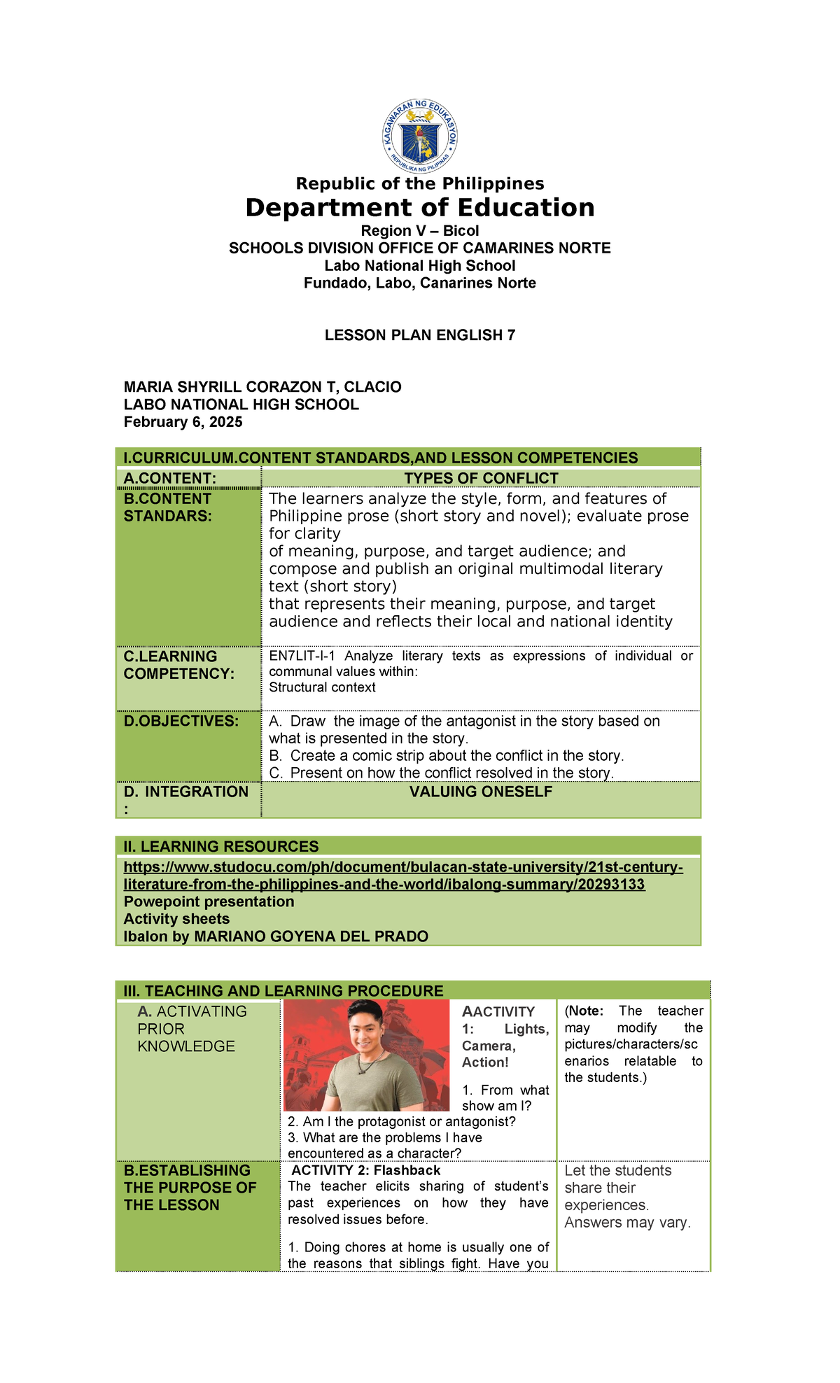 Clacio-LP - lesson plan - Republic of the Philippines Department of ...