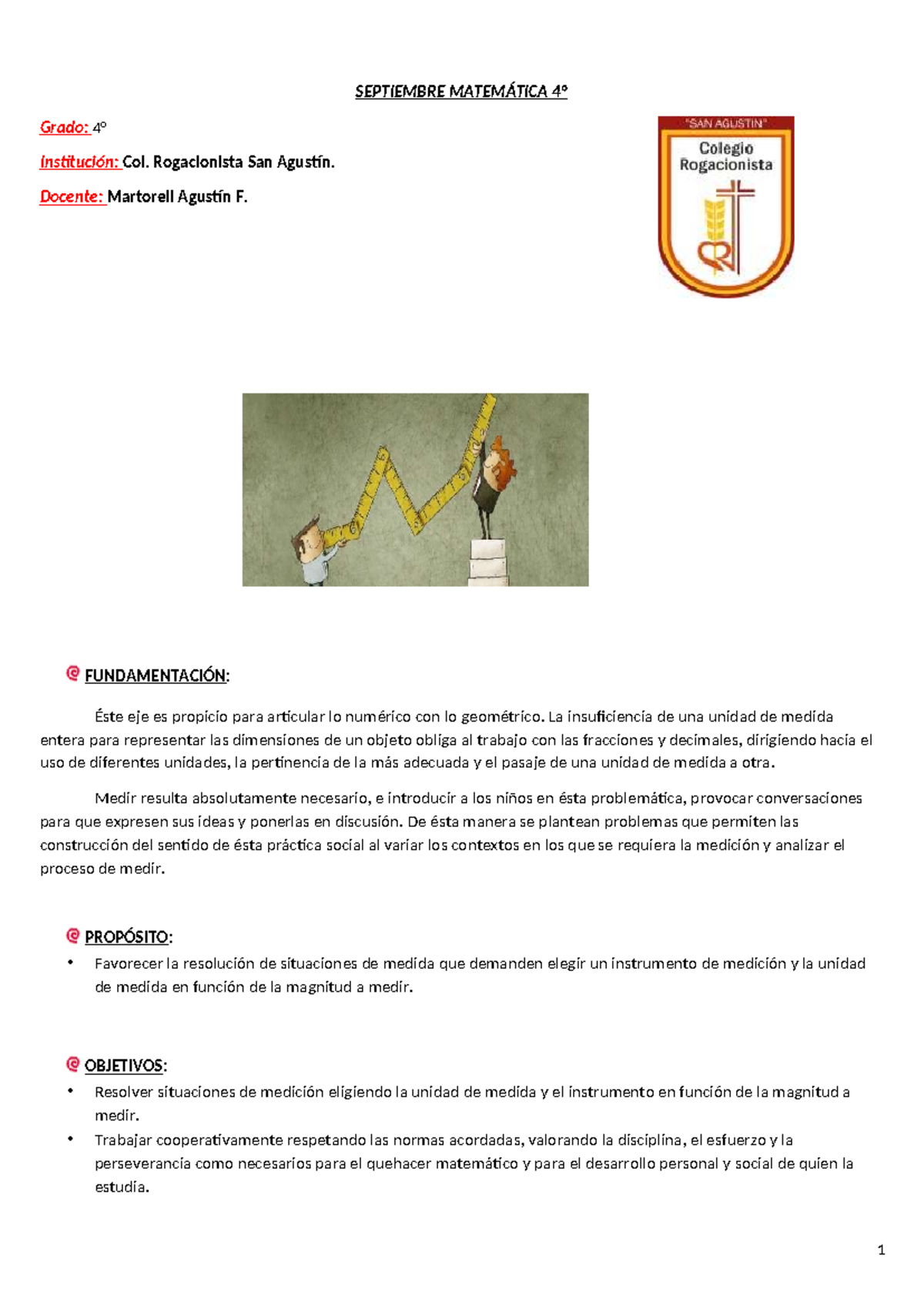 Mate 4° - Unidades de Medida y Geometría en Clase - Studocu