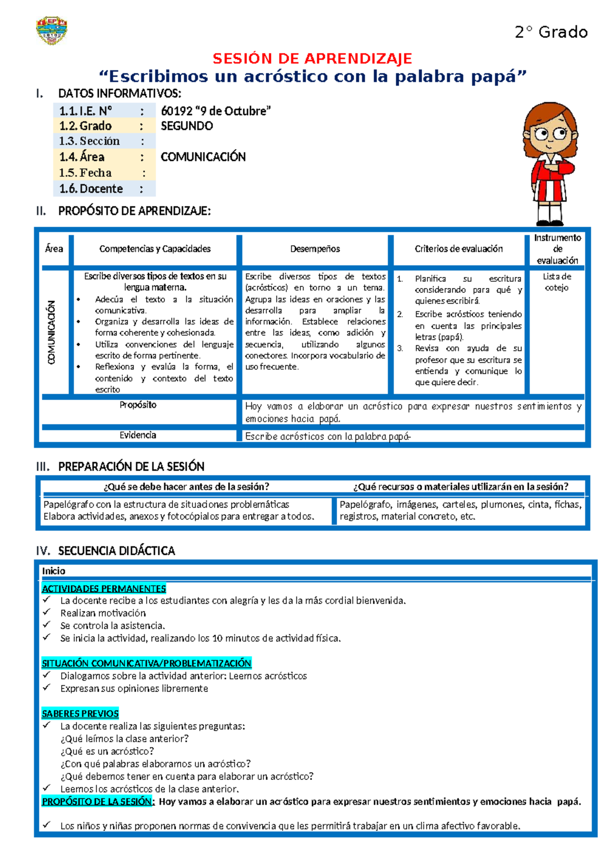 Comunicación - Elaboración de Acrósticos sobre Papá en 2° Grado - Studocu