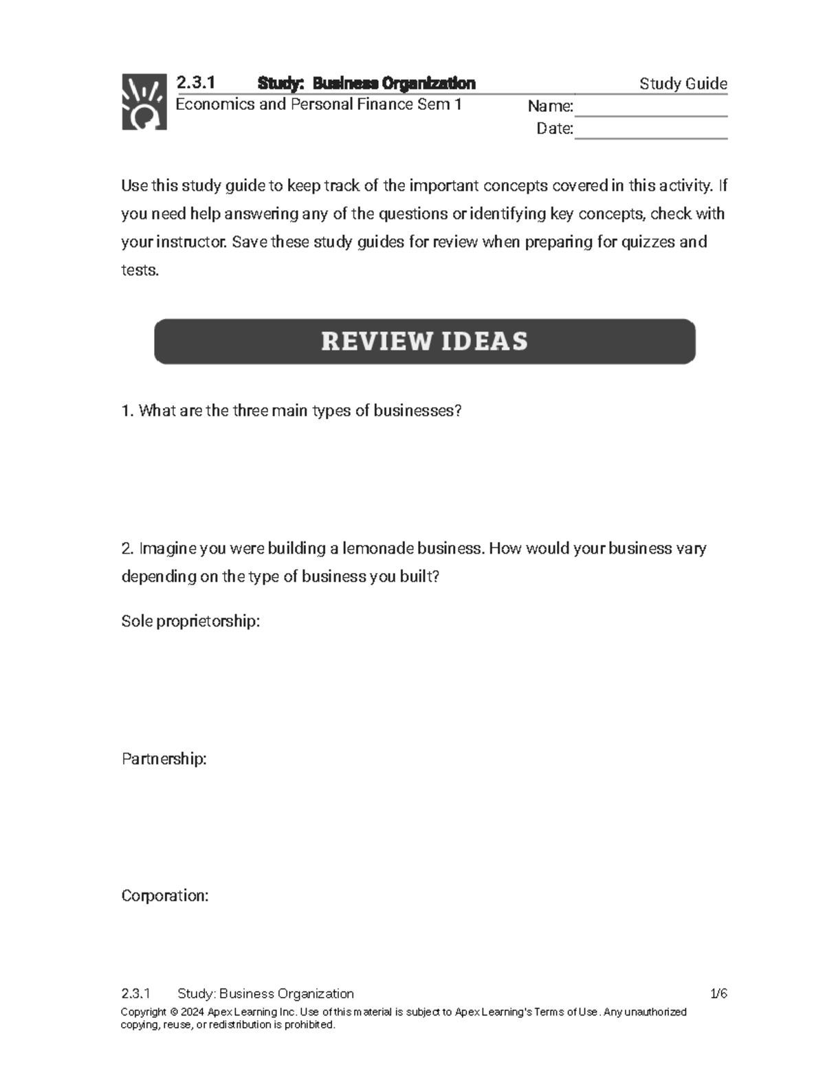 2.3.1 Study - Business Organization (Study guide) - Study: Business ...