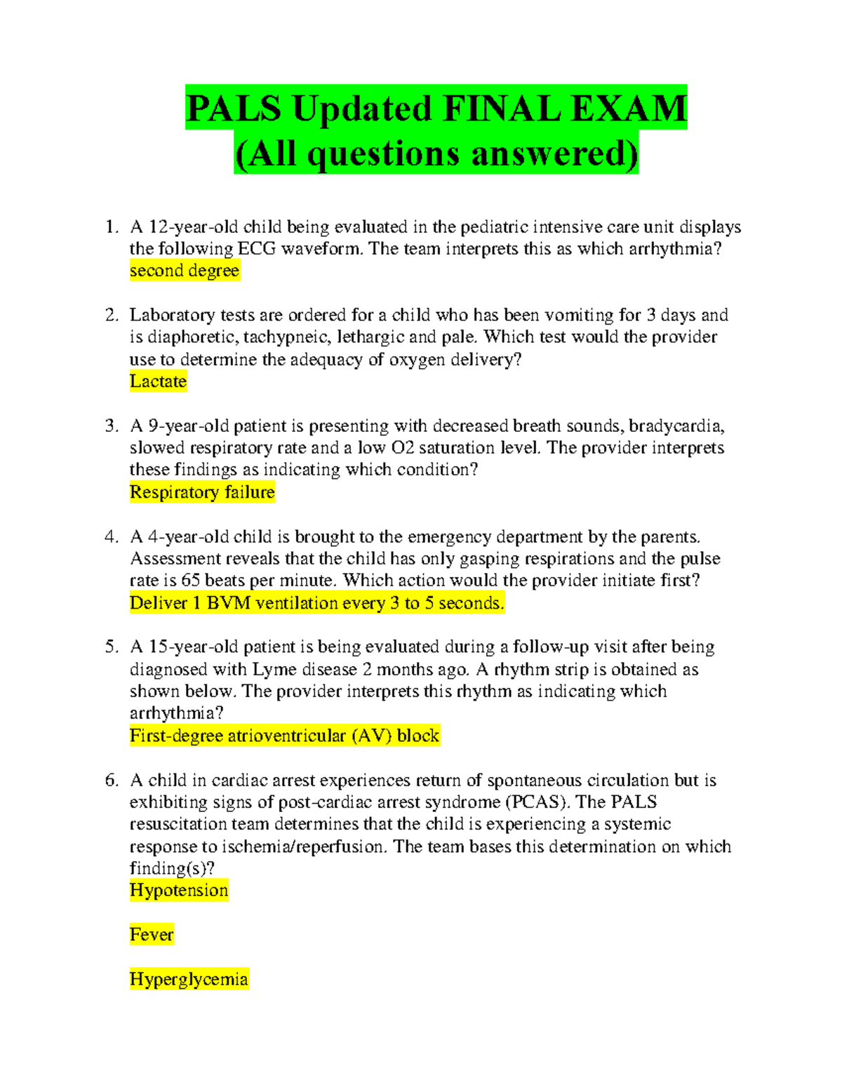 PALS Updated Final Exam: Comprehensive Answered Questions Guide - Studocu