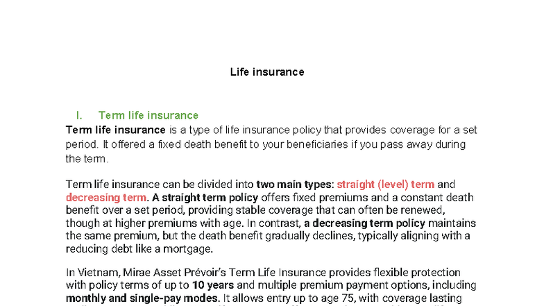 Life Insurance Overview: Term, Whole, Universal & Variable Types - Studocu