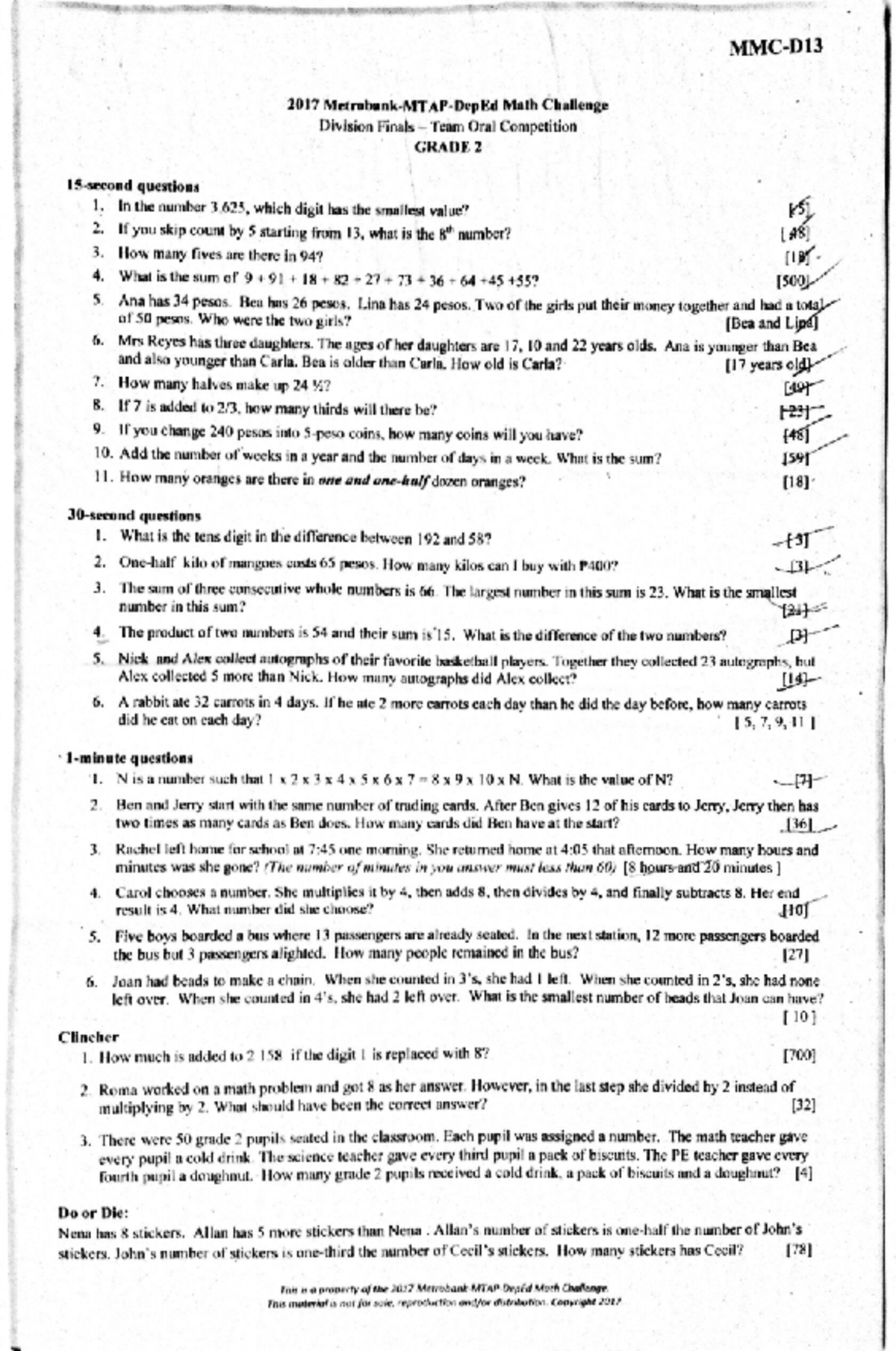 Mtap grade 2 - Quiz Bee - Secondary Education - Studocu