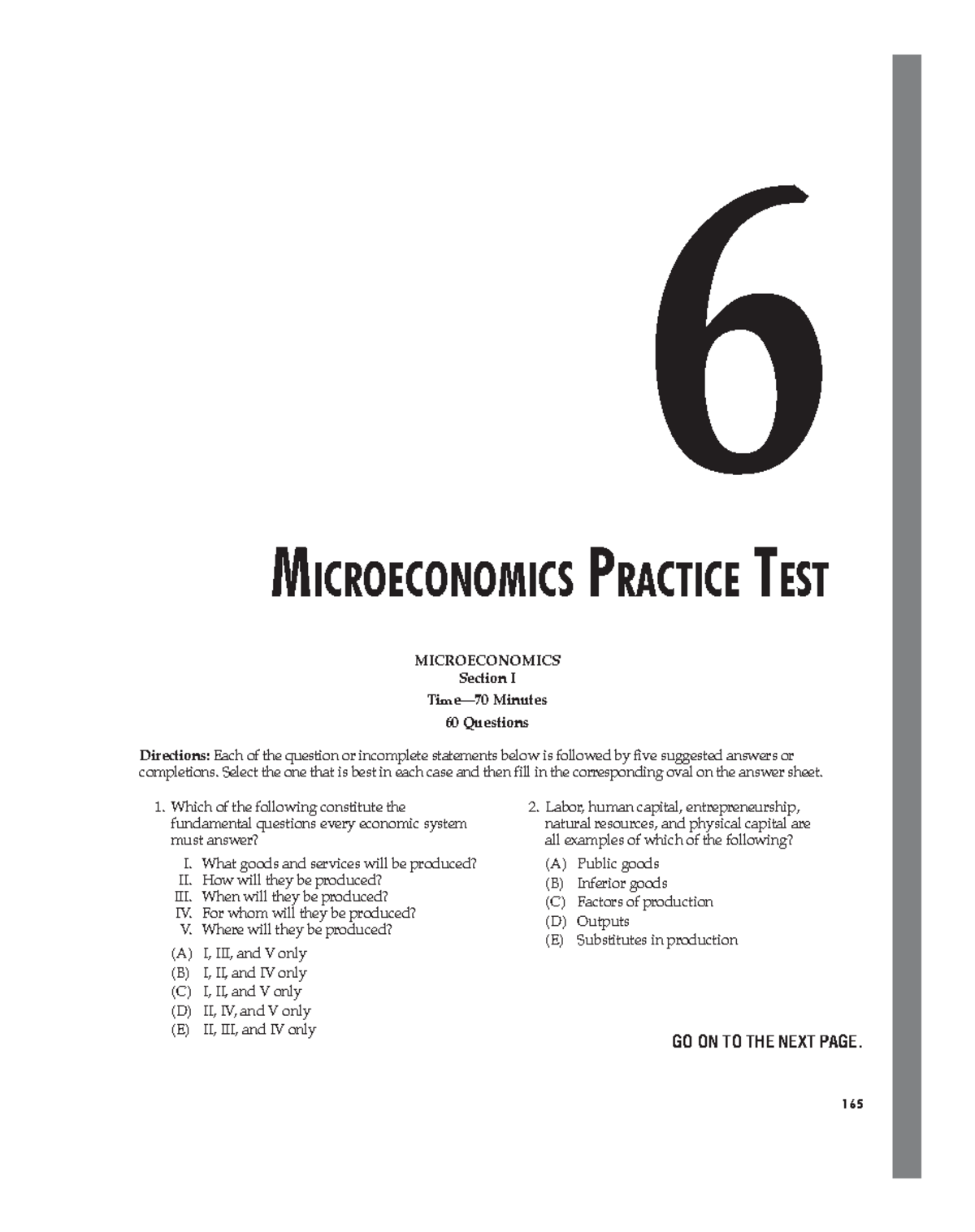 Microeconomics Practice Test: Key Concepts and Questions ...
