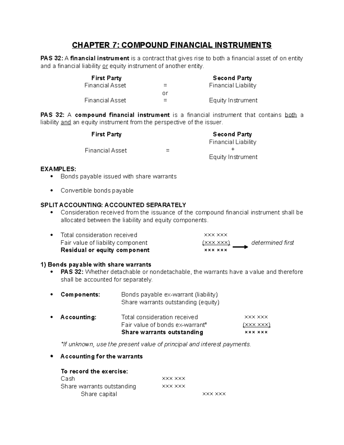 Chapter 7: Understanding Compound Financial Instruments in PAS 32 - Studocu