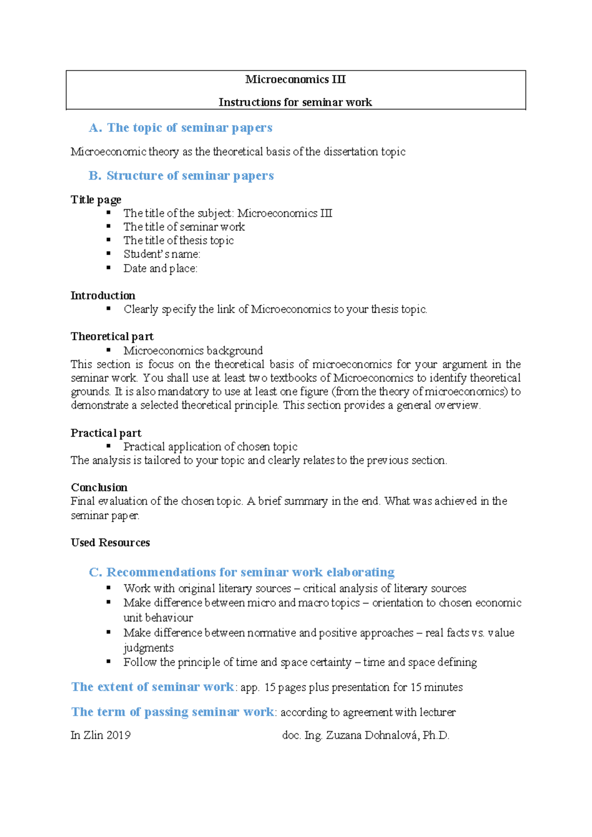 Microeconomics Seminar Work Guidelines: Theory & Structure - Studocu