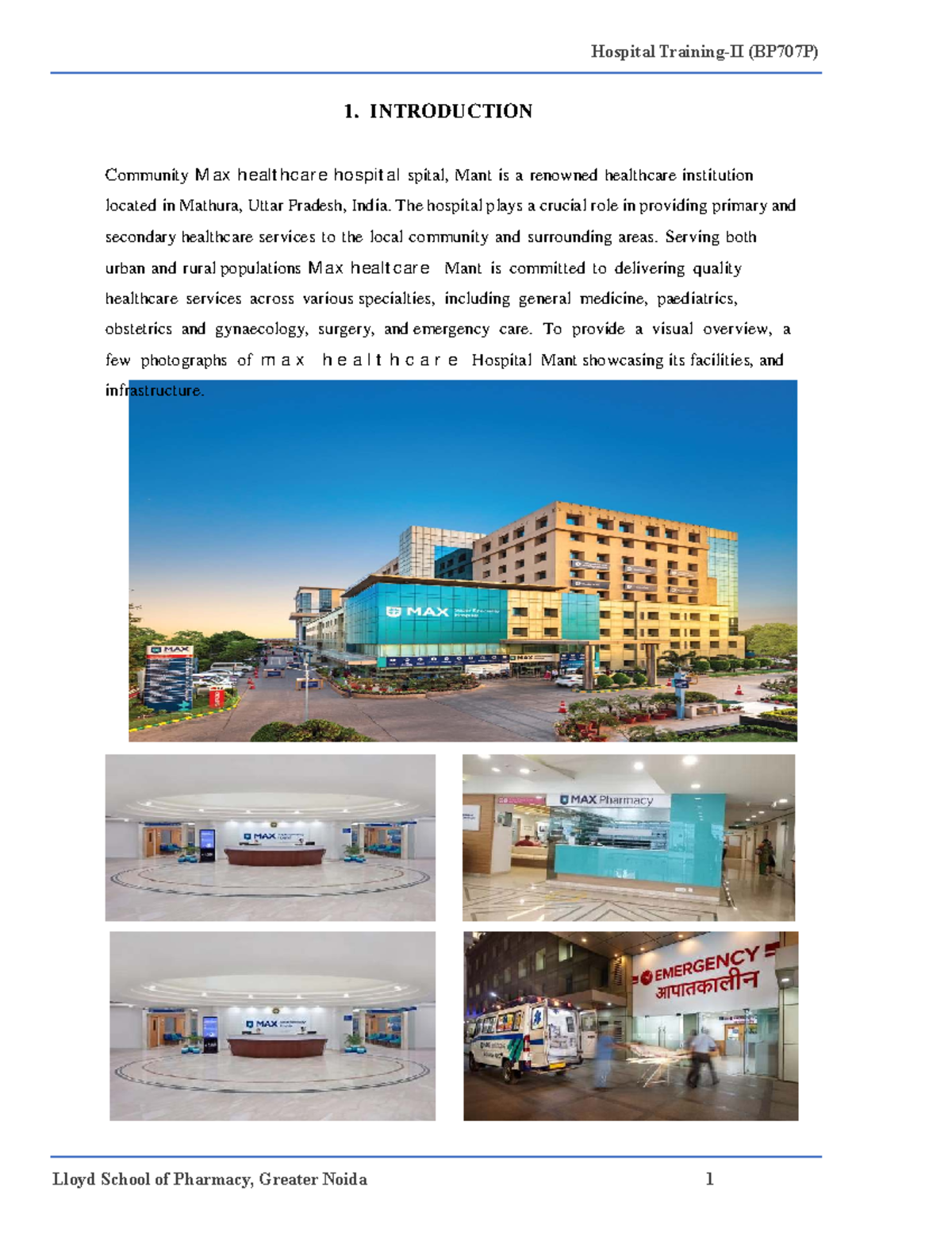 Hospital Training Report (BP707P): Max Healthcare Mant Overview - Studocu