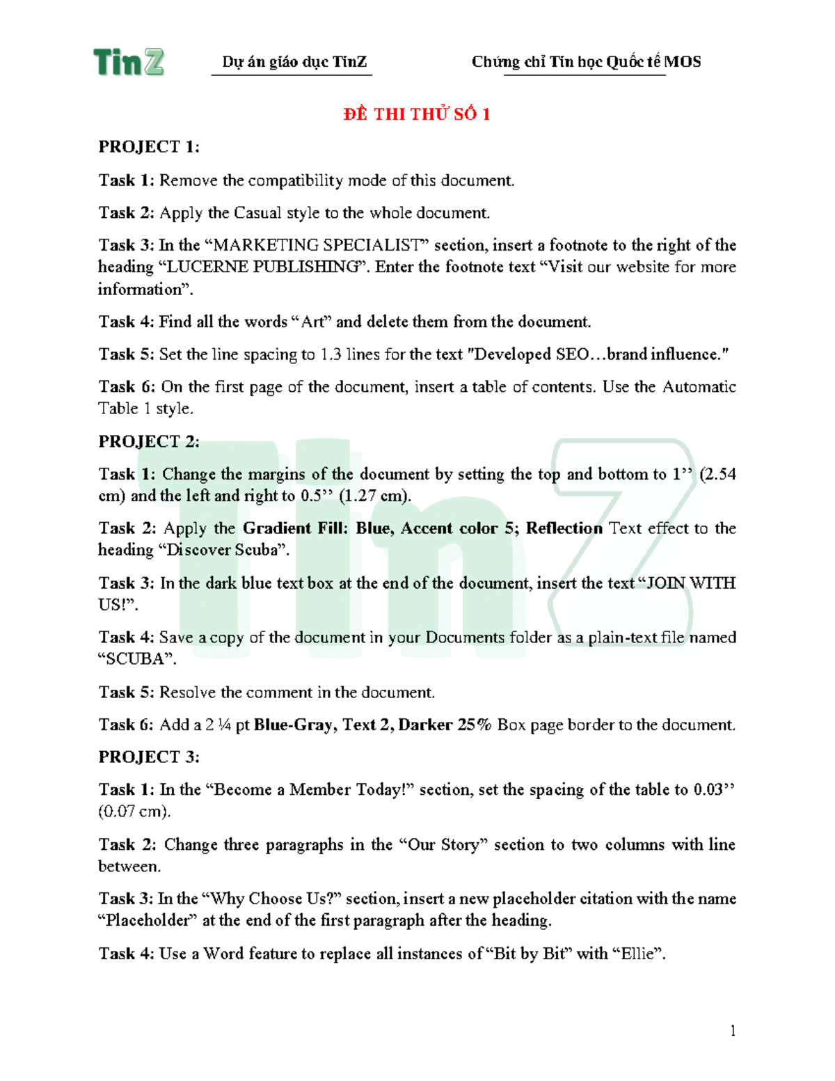 Đề thi thử số 1 - Chứng chỉ Tin học Quốc tế MOS - Studocu