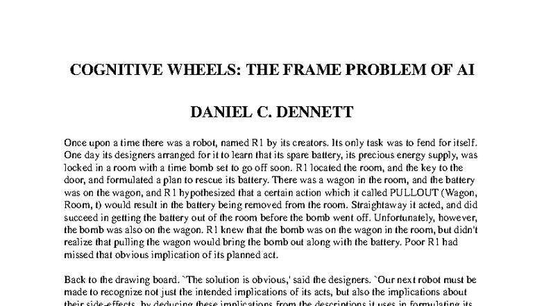 Cognitive Wheels: Exploring the Frame Problem in AI - Studocu