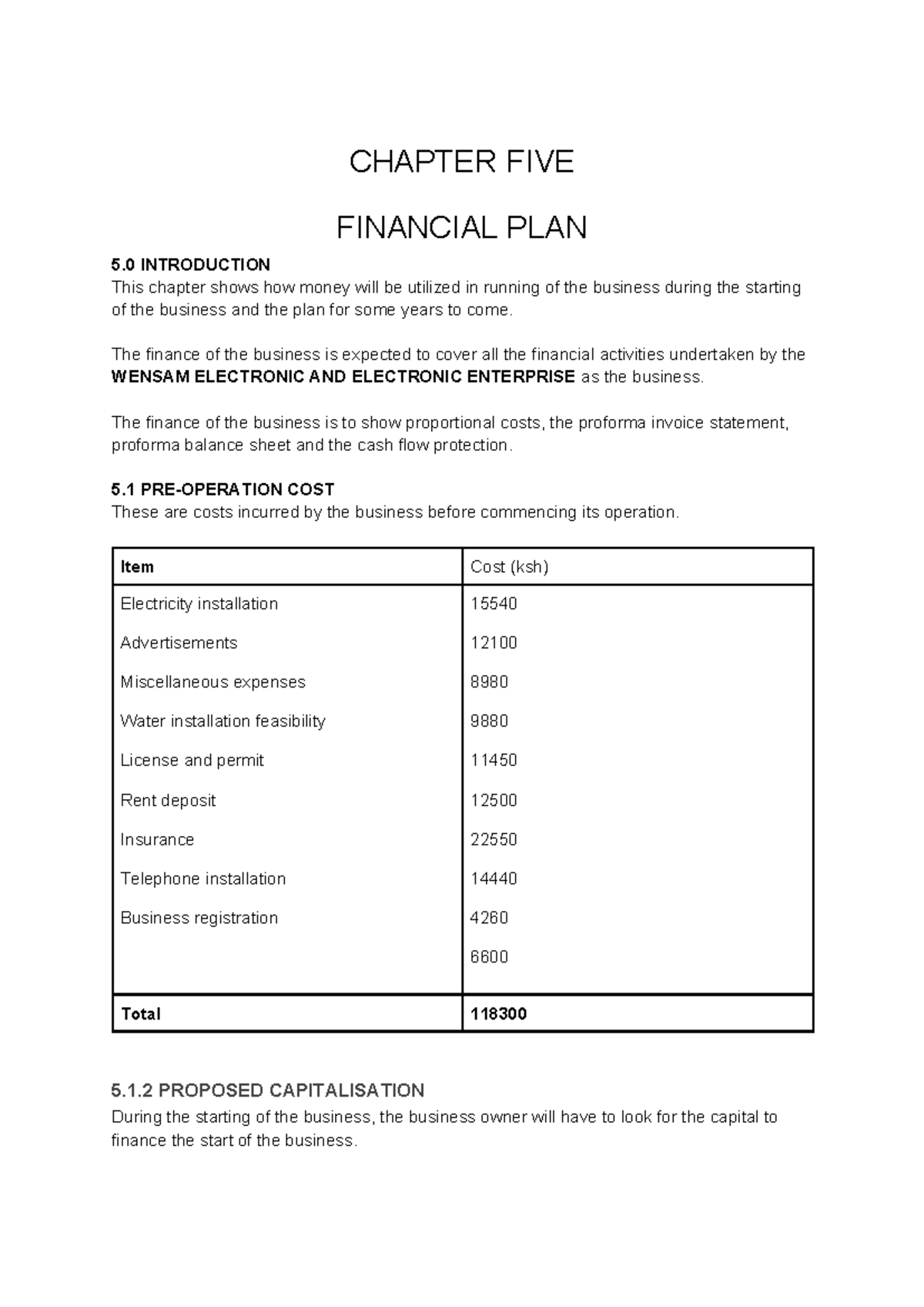 WENSAM ELECTRONIC ENTERPRISE Financial Plan Overview and Projections ...