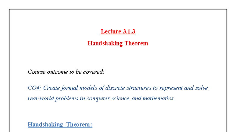 Lecture 3.1.3: Understanding the Handshaking Theorem in Graph Theory ...