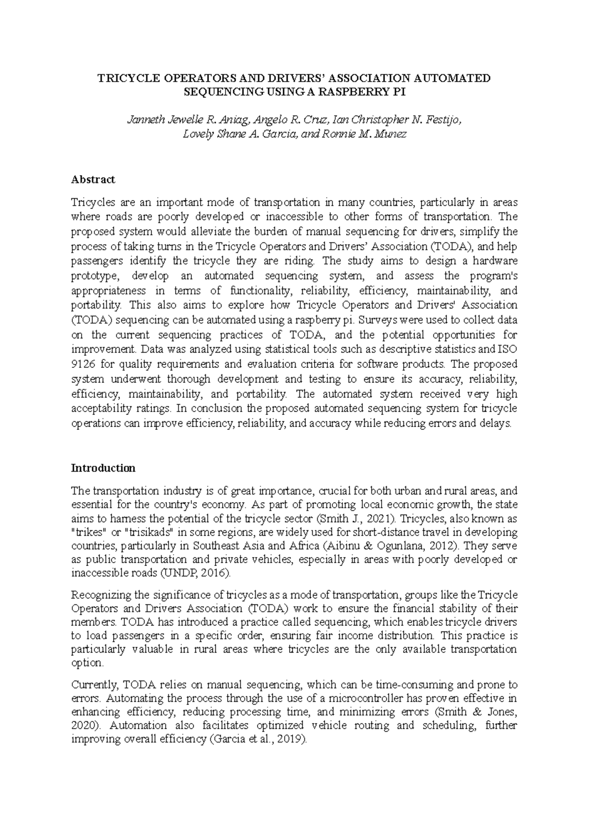 Automated Sequencing System for Tricycle Operations (TODA) - Studocu