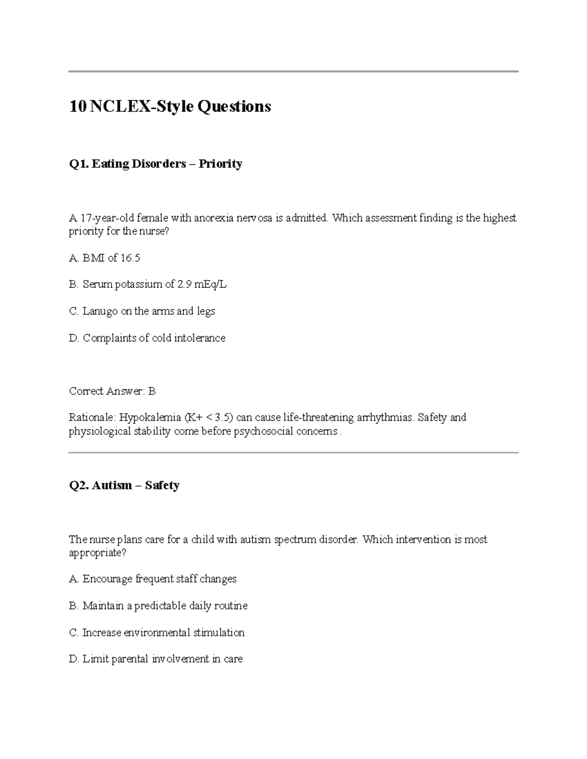 NCLEX Behaviors: Key Questions on Eating Disorders, Autism, and ADHD ...
