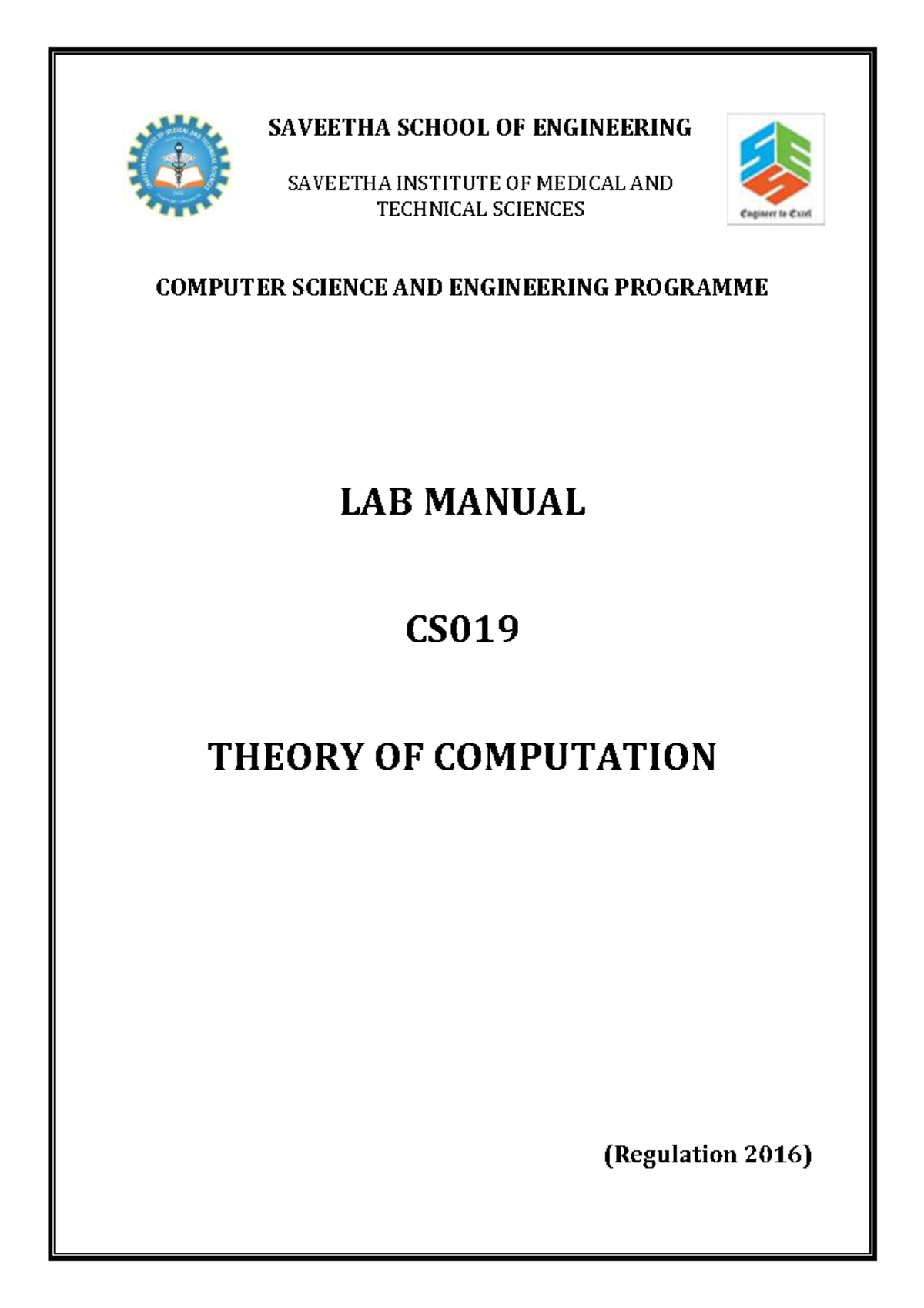 CS Theory of Computation Lab Manual - Experiments & Case Studies - Studocu
