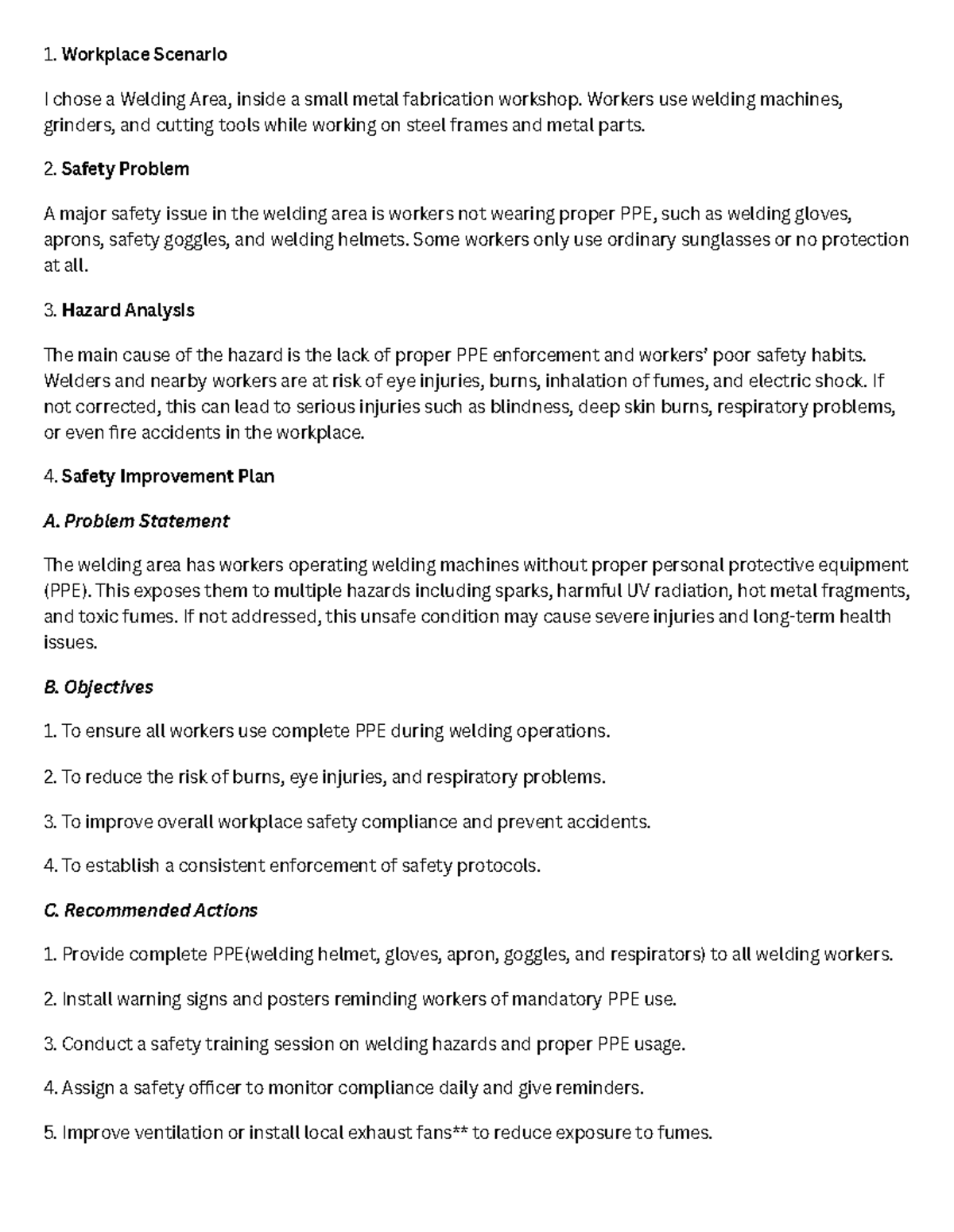 Welding Safety Compliance Plan: PPE Enforcement & Hazard Analysis - Studocu