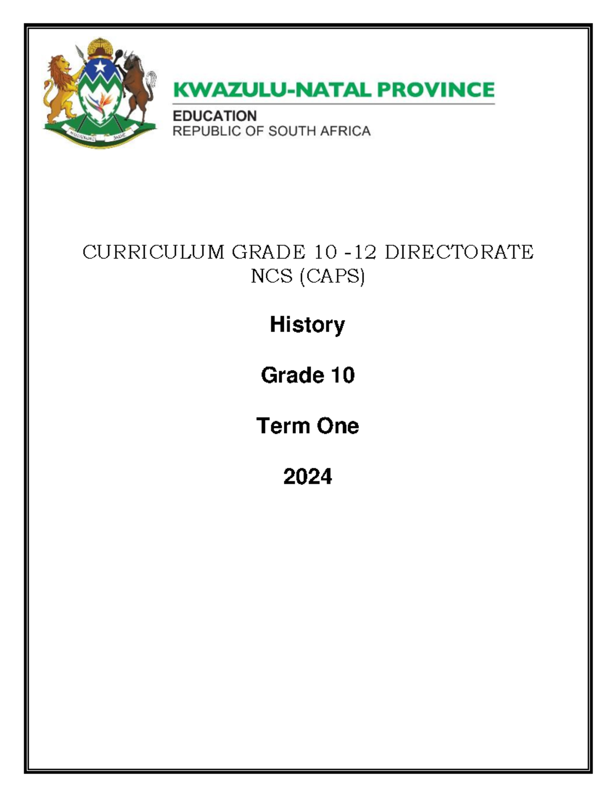 Grade 10 History Curriculum: Term 1 Overview (2024) - Studocu