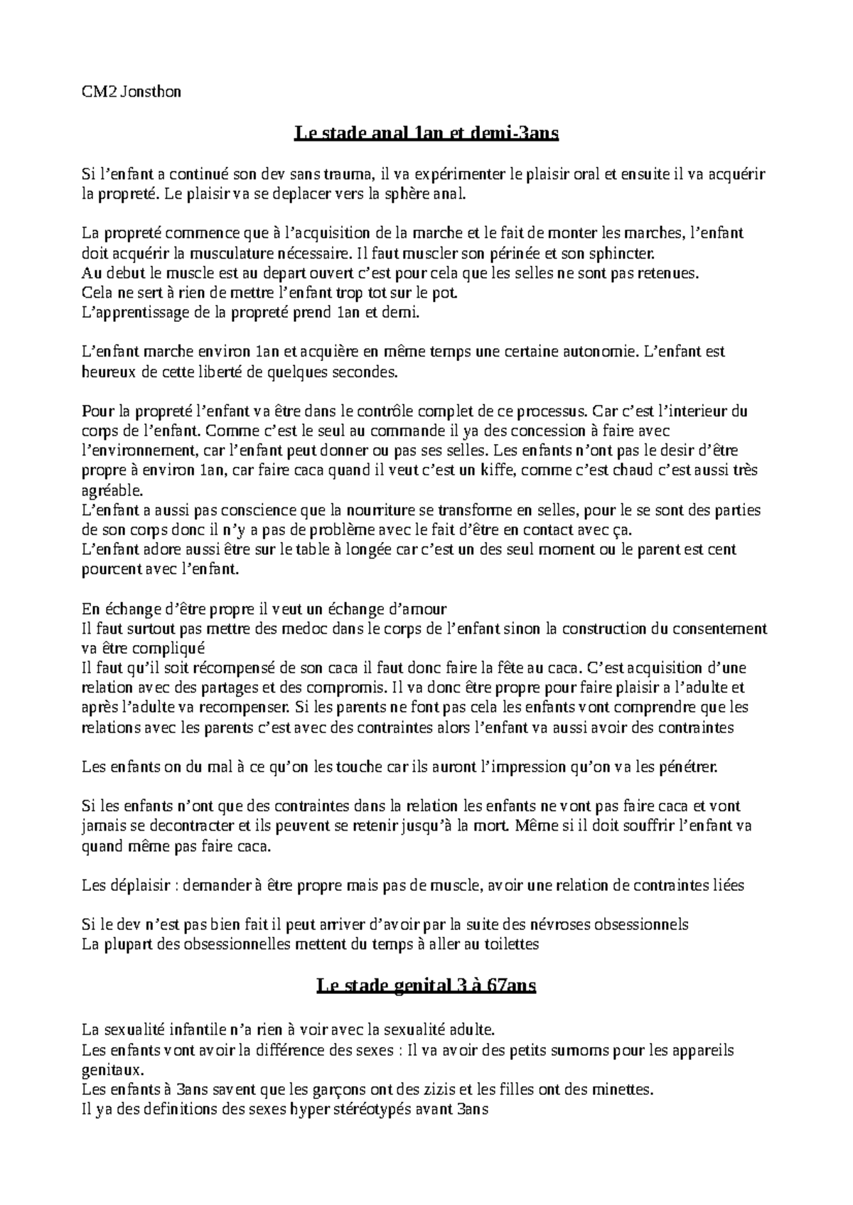 CM2 et CM3 - Notes de Cours sur le Développement de l'Enfant - Studocu