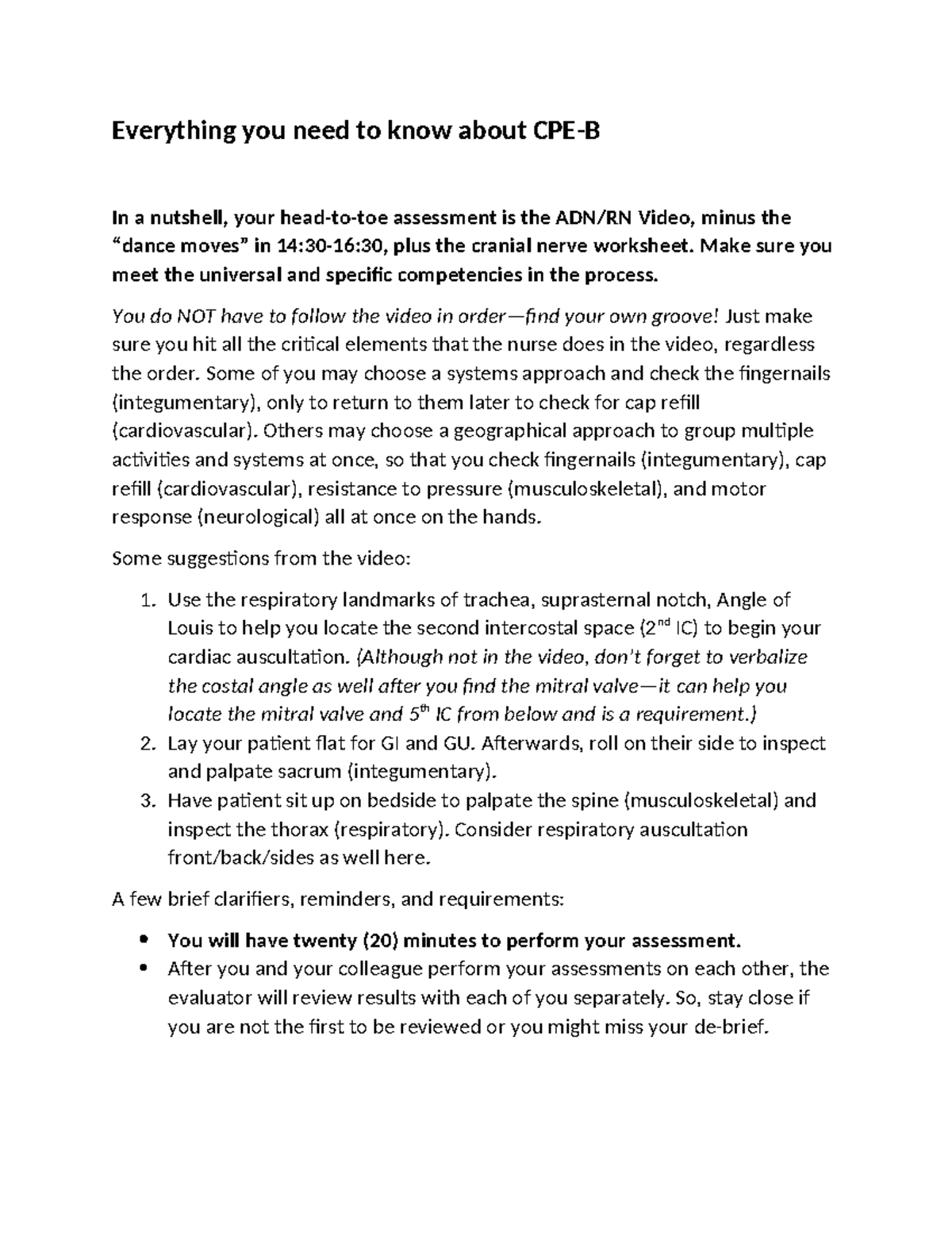 242L CPE-B Comprehensive Guide to Head-to-Toe Assessment - Studocu