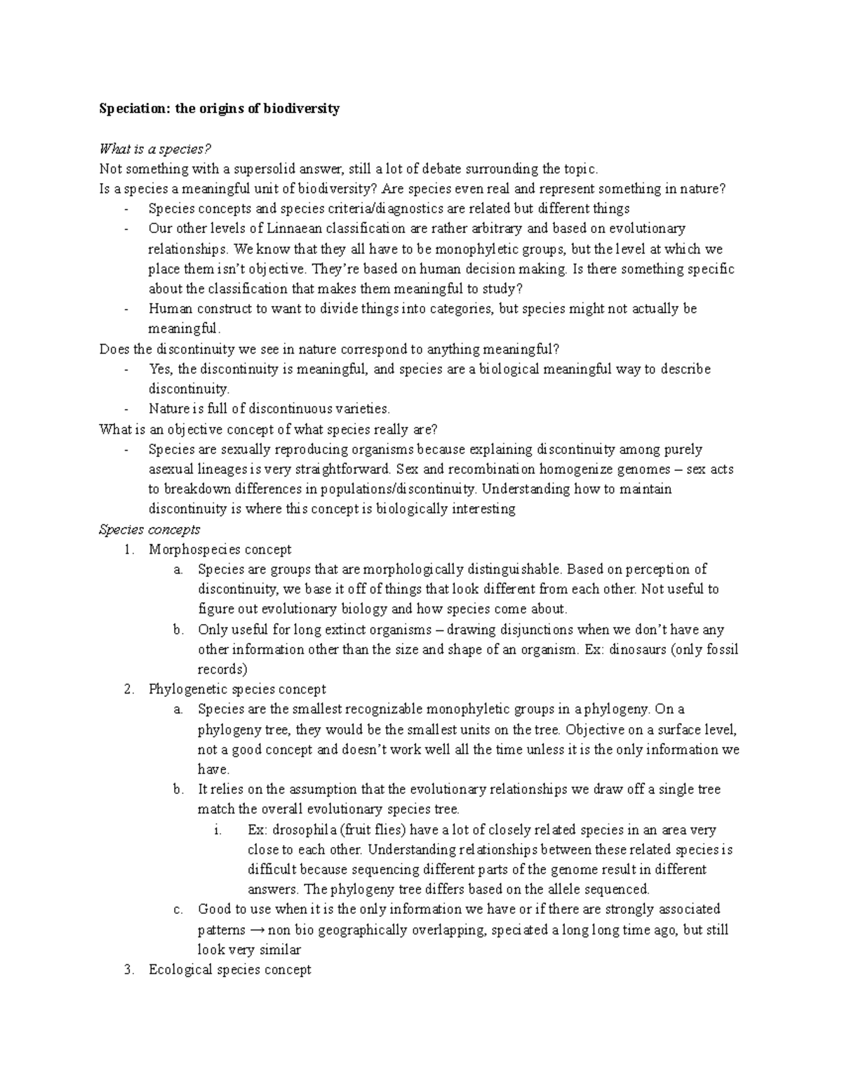 Biol 351 Exam 3 Study Guide: Understanding Species Concepts - Studocu