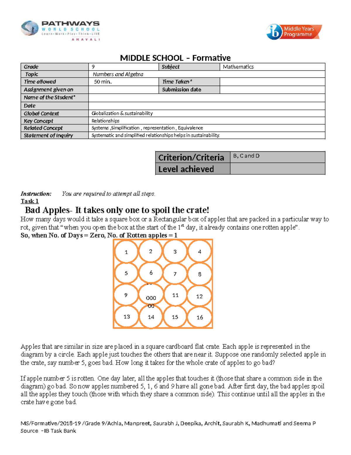 Mathematics Formative 9: Apple Spoilage Investigation Task - Studocu