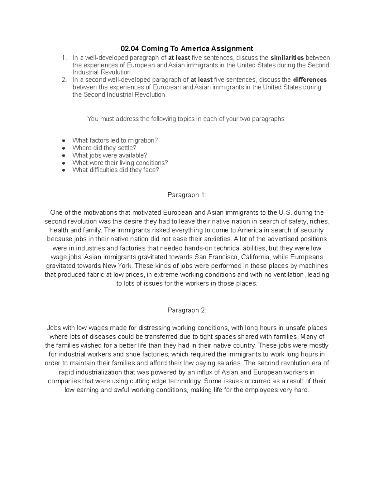 02.04 Coming to America: Immigrant Experiences During Industrialization ...