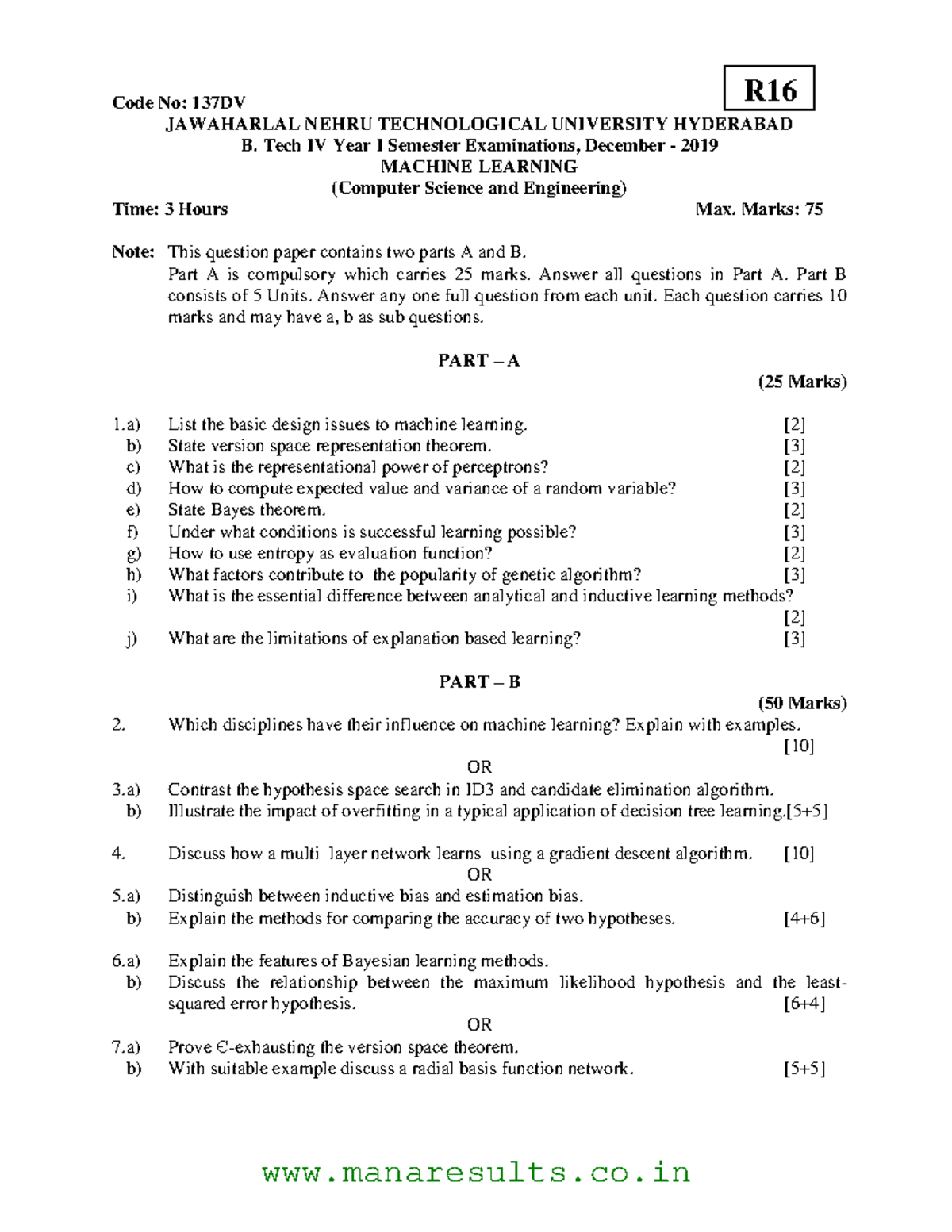 Machine Learning Question Paper - 137DV - Final Exam 2019 - Studocu