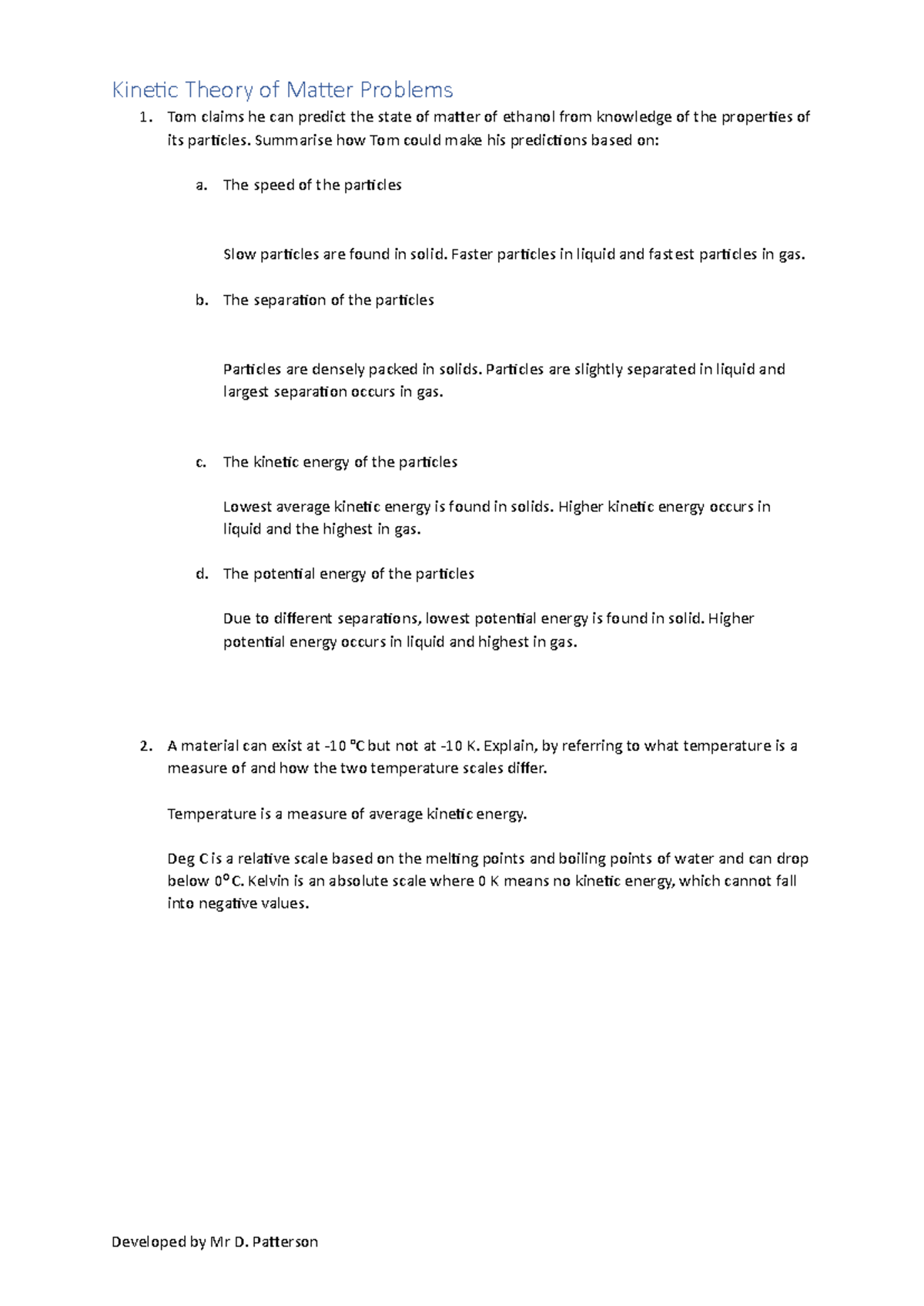 KINE 101: Kinetic Theory of Matter - Problem Set Solutions - Studocu